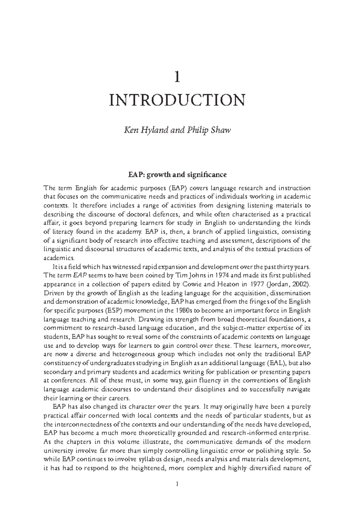 Week 3 - Introduction to EAP - 1 inTRoducTion Ken Hyland and Philip ...