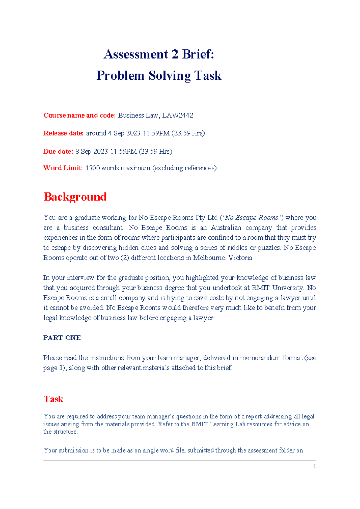 Assessment 2 Brief post - Assessment 2 Brief: Problem Solving Task ...