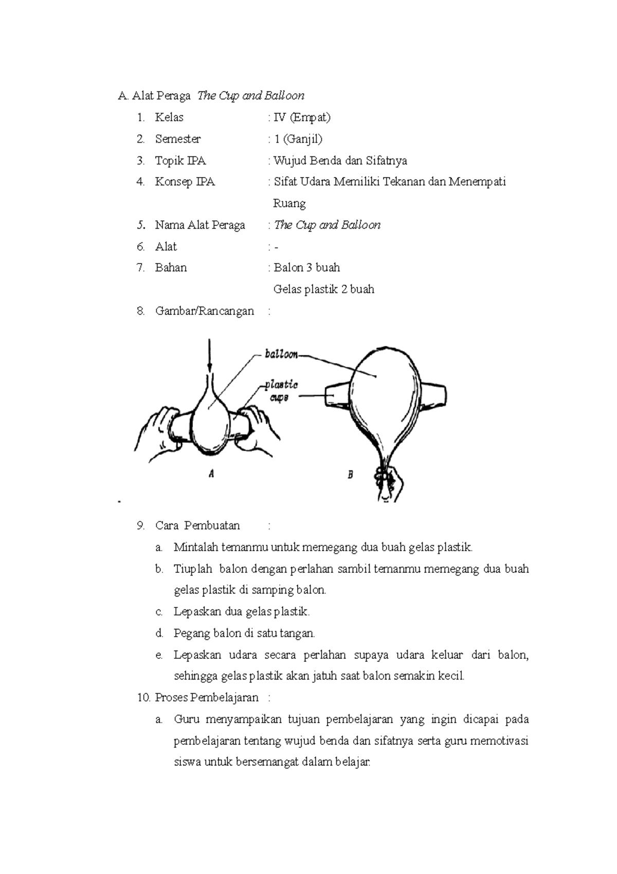 Alat Peraga Sifat Udara - A. Alat Peraga The Cup and Balloon 1. Kelas ...