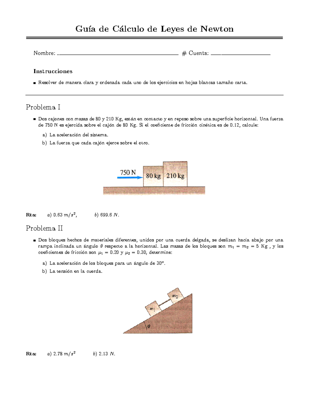 Leyes de newton - ejercicio de fisica - Gu ́ıa de C ́alculo de Leyes de ...