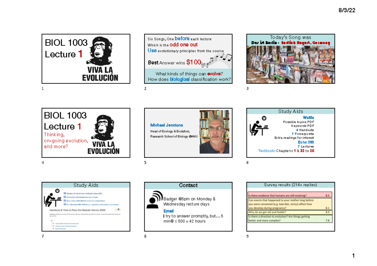 1. Jennions 2022 Delivered Slides Lectures 1 - BIOL 1003 Lecture 1 1 Six Songs, One bbeeffoorree ...