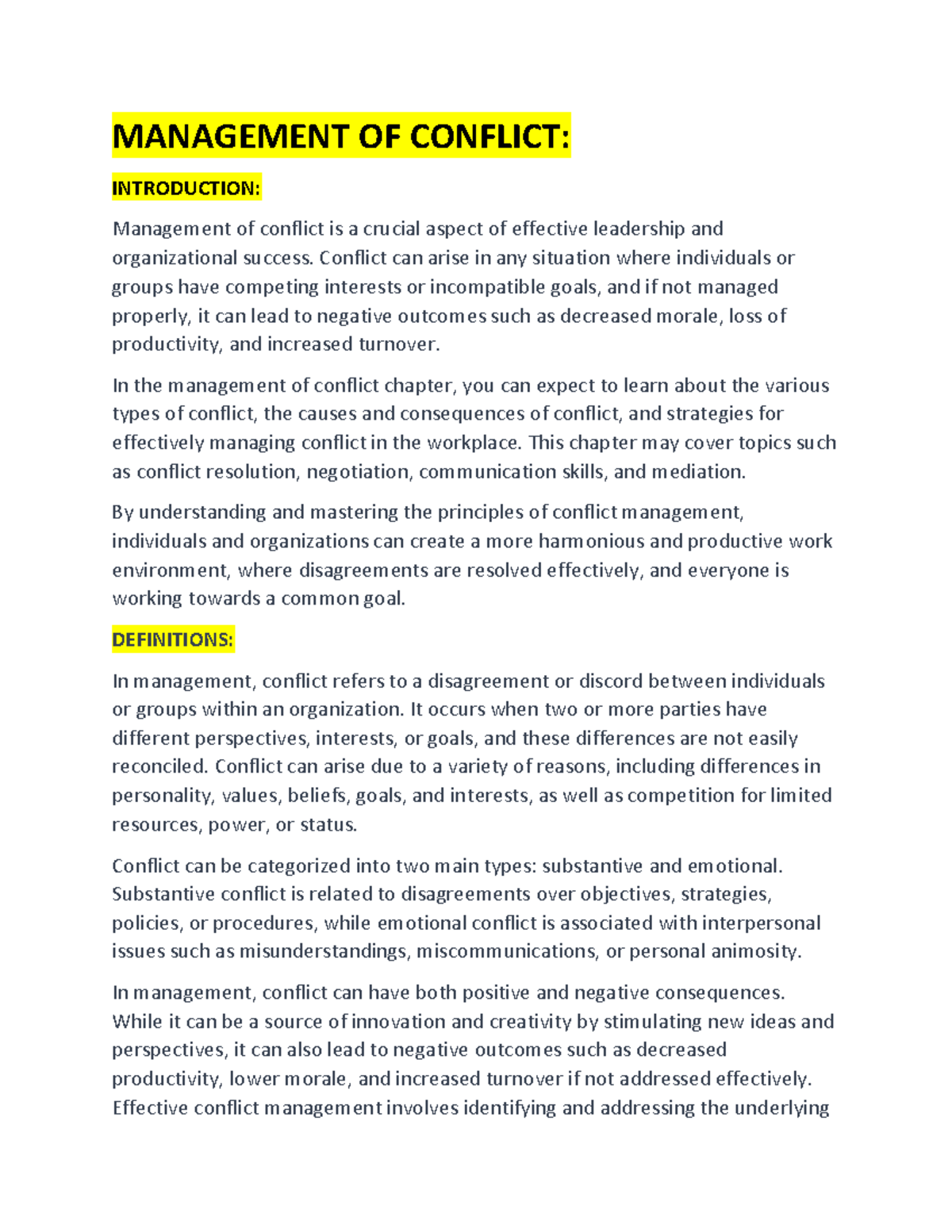 Management OF Conflict In Organizations - MANAGEMENT OF CONFLICT ...