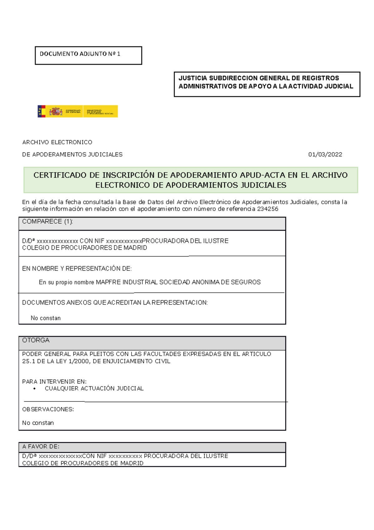 Archivo Electronico apud acta - ARCHIVO ELECTRONICO DE APODERAMIENTOS JUDICIALES 01/03/ En el ...