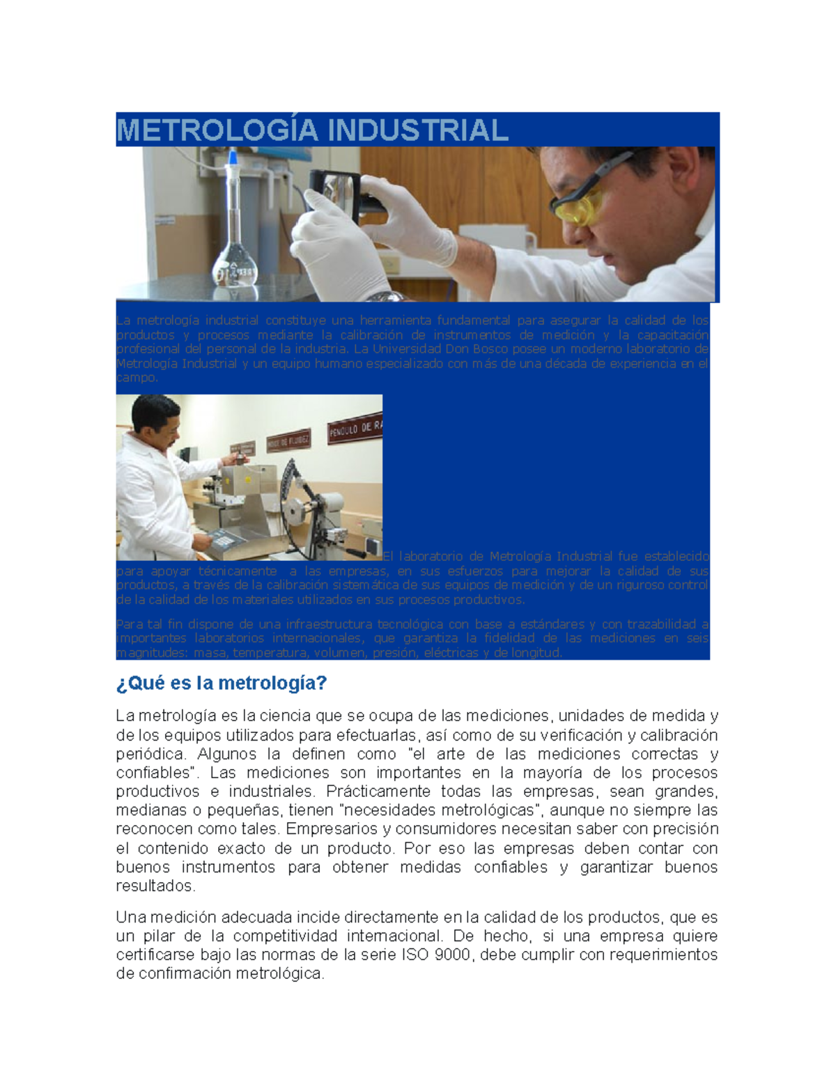 Metrología Industrial - METROLOGÍA INDUSTRIAL La metrología industrial ...