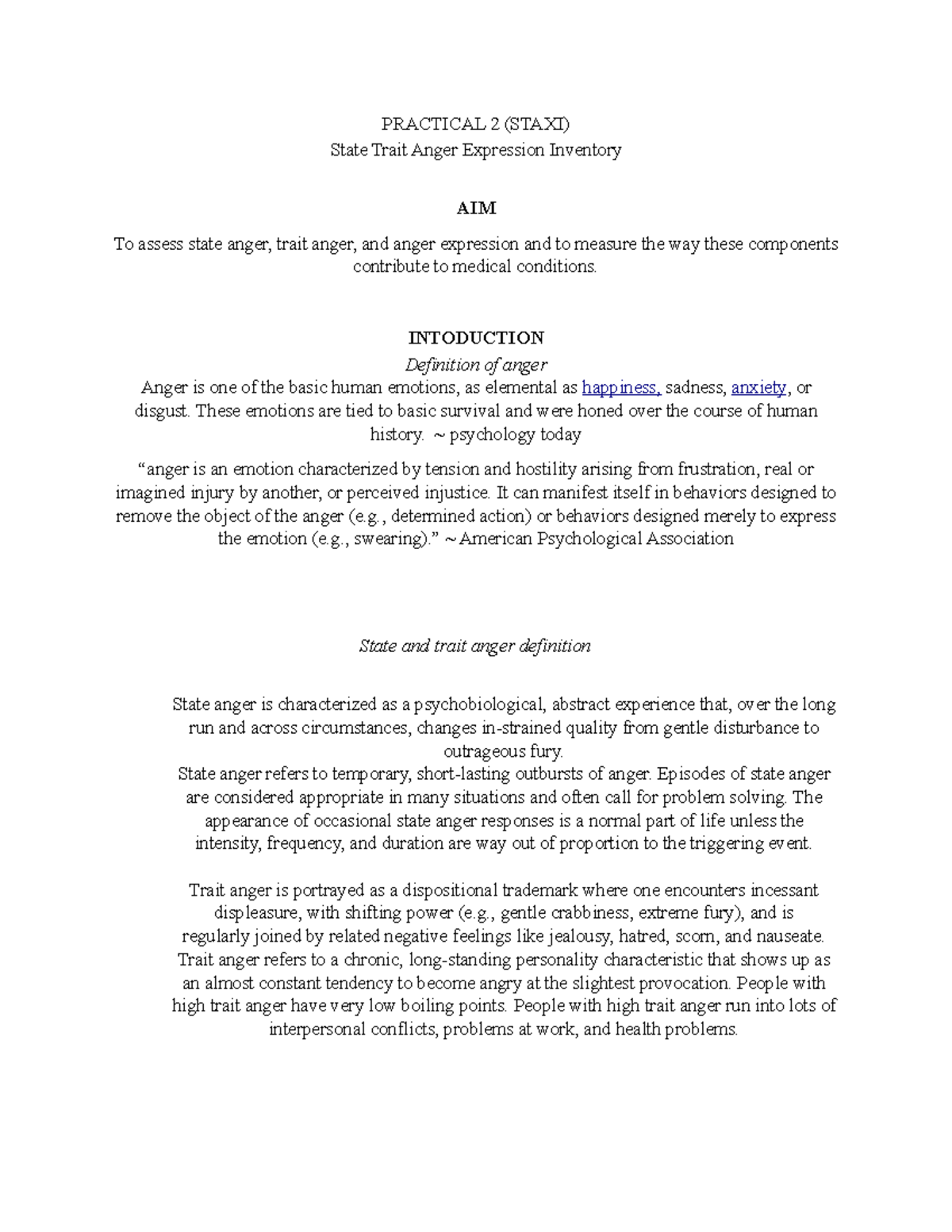 Staxi Msc - this is a practical report for the scale state-trait anger ...