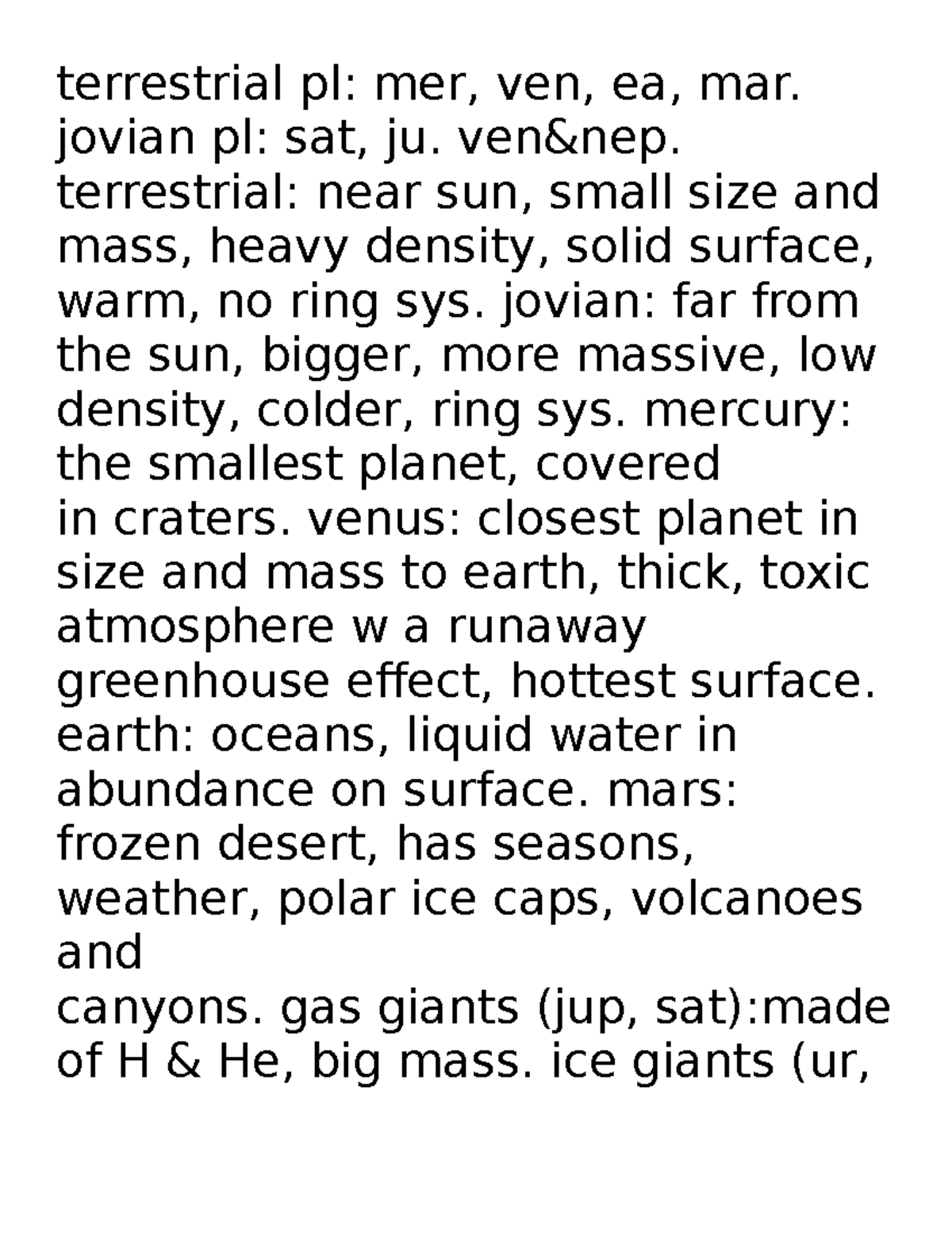 ASTR 100 Exam 2 Cheat Sheet - terrestrial pl: mer, ven, ea, mar. jovian ...
