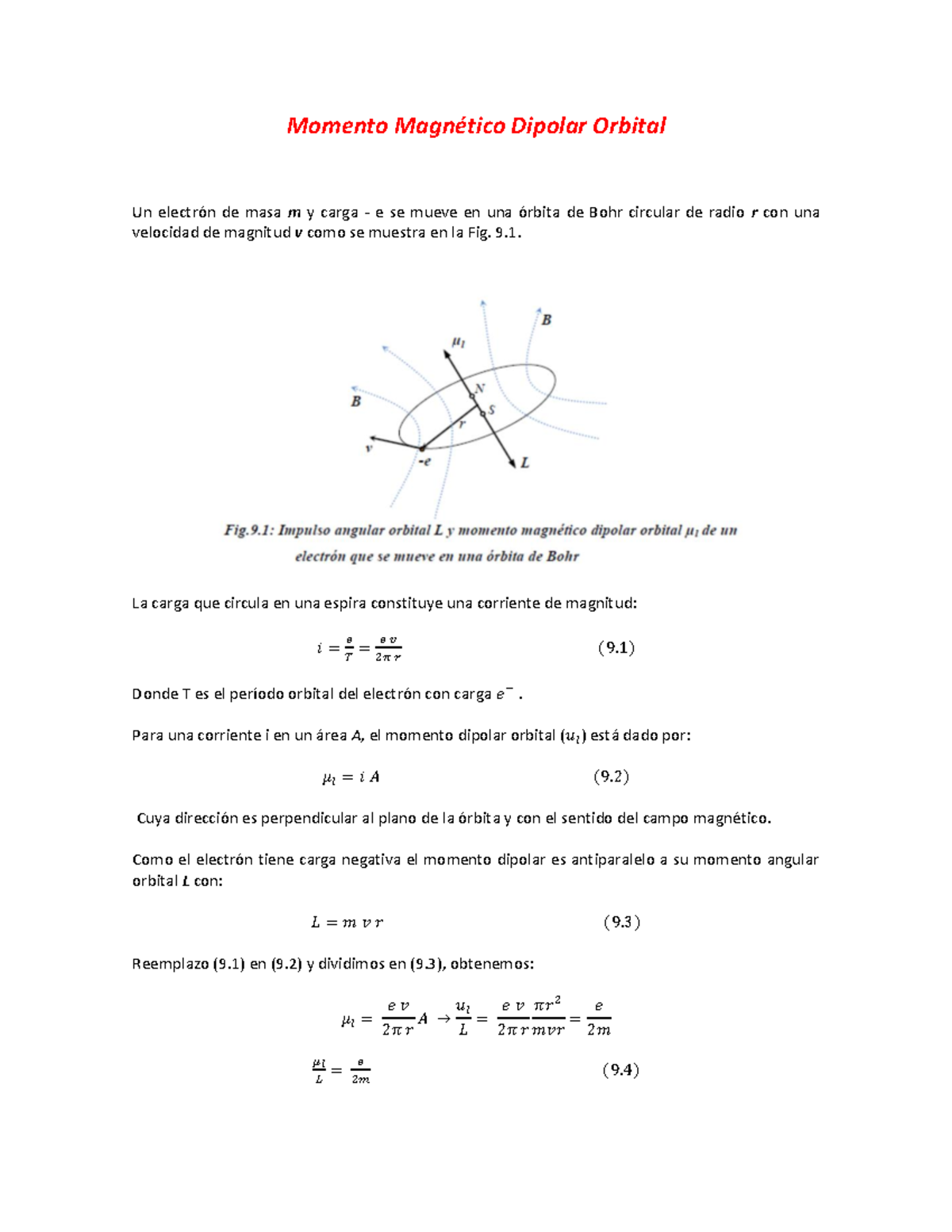 Seminario Momento dipolar magnetico - Momento Magnético Dipolar Orbital ...