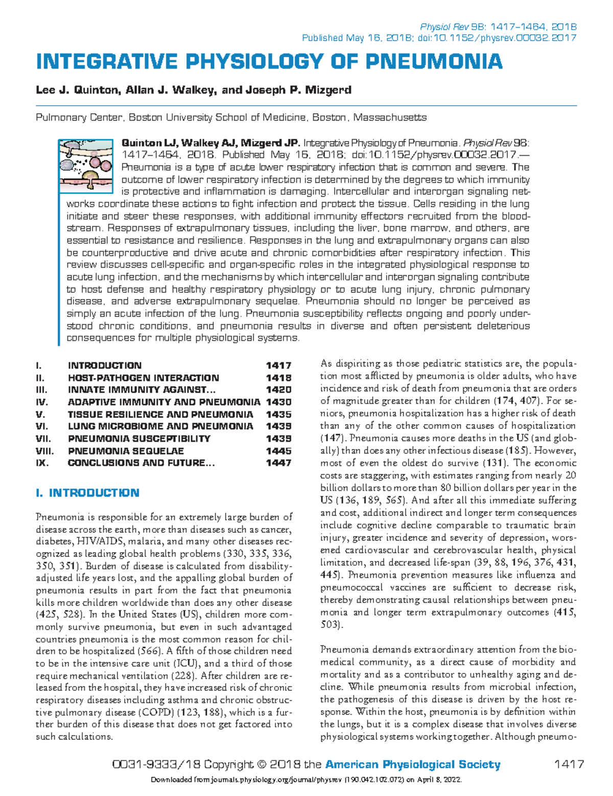 Neumonía Artículo 2 - INTEGRATIVE PHYSIOLOGY OF PNEUMONIA Lee J ...