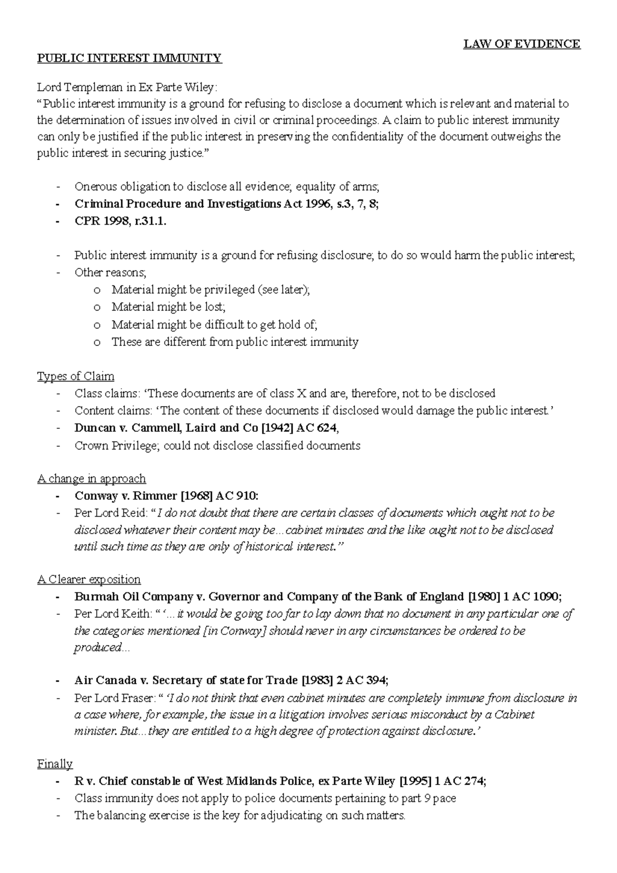 Public Interest Immunity - LAW OF EVIDENCE PUBLIC INTEREST IMMUNITY ...