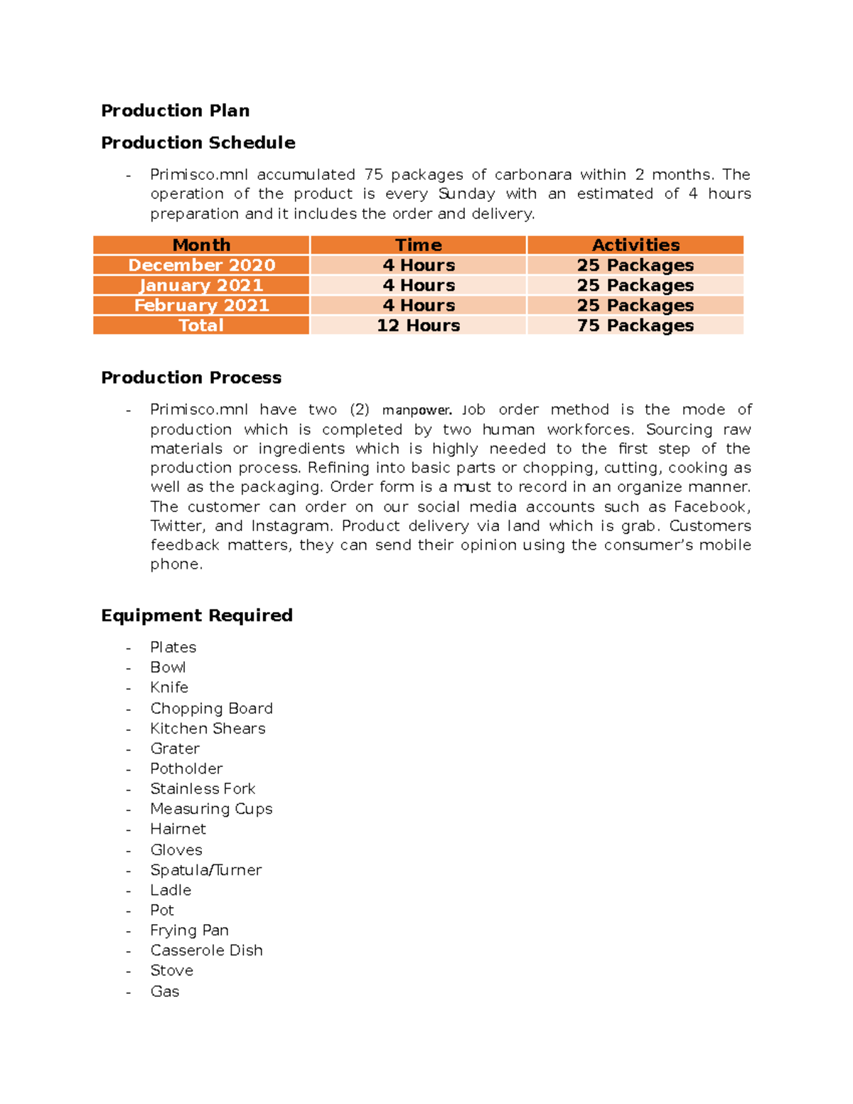 Sample Production Plan - Travel Management - Studocu