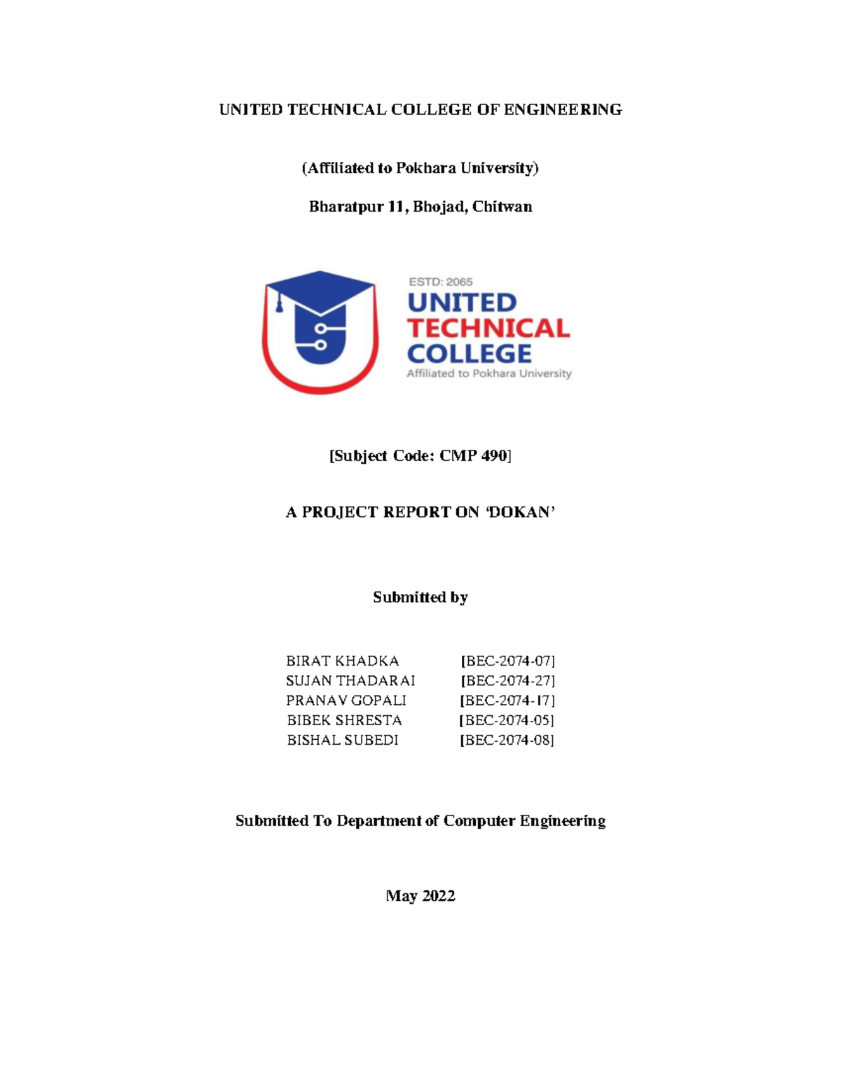 Final-project-report - UNITED TECHNICAL COLLEGE OF ENGINEERING ...