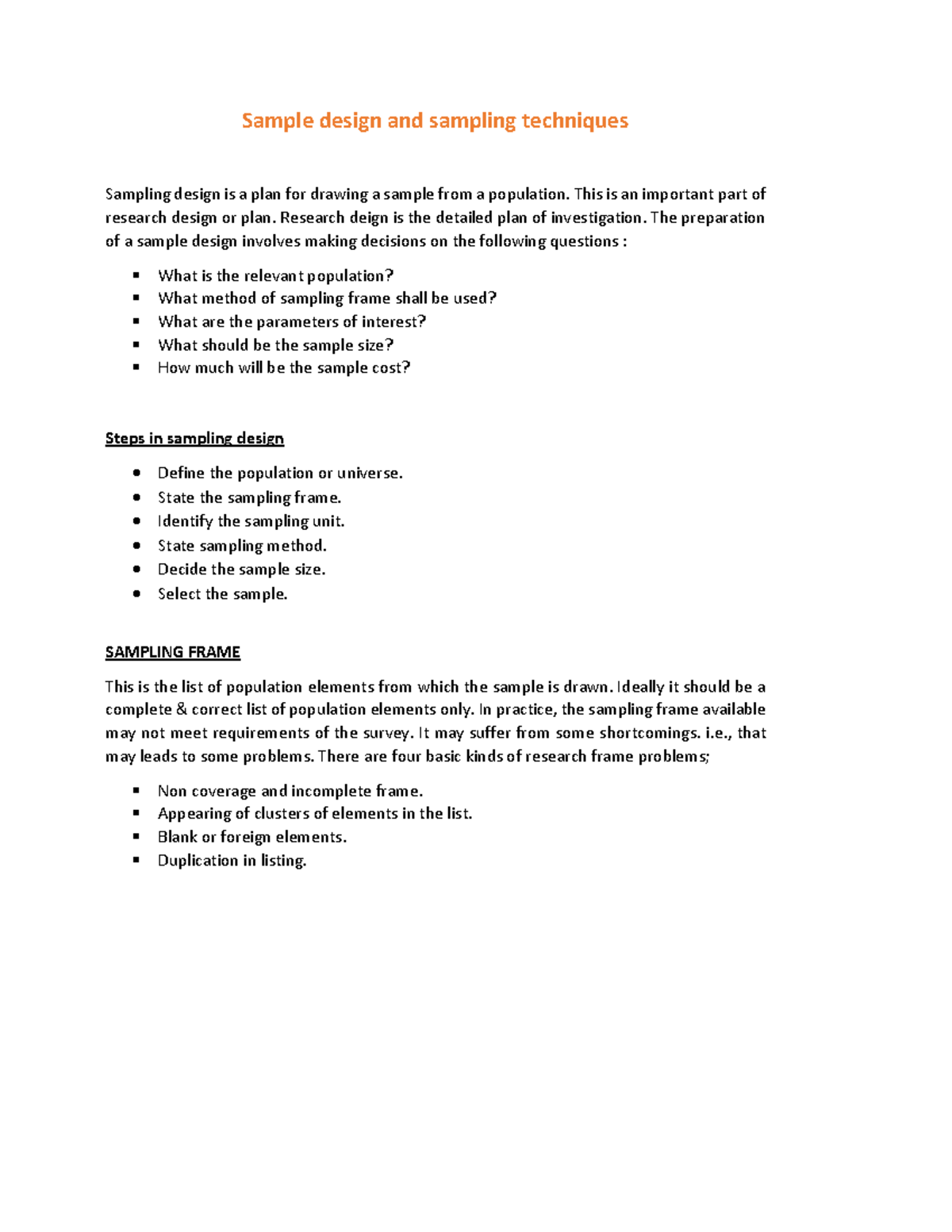 Sample design and sampling techniques - Sample design and sampling ...