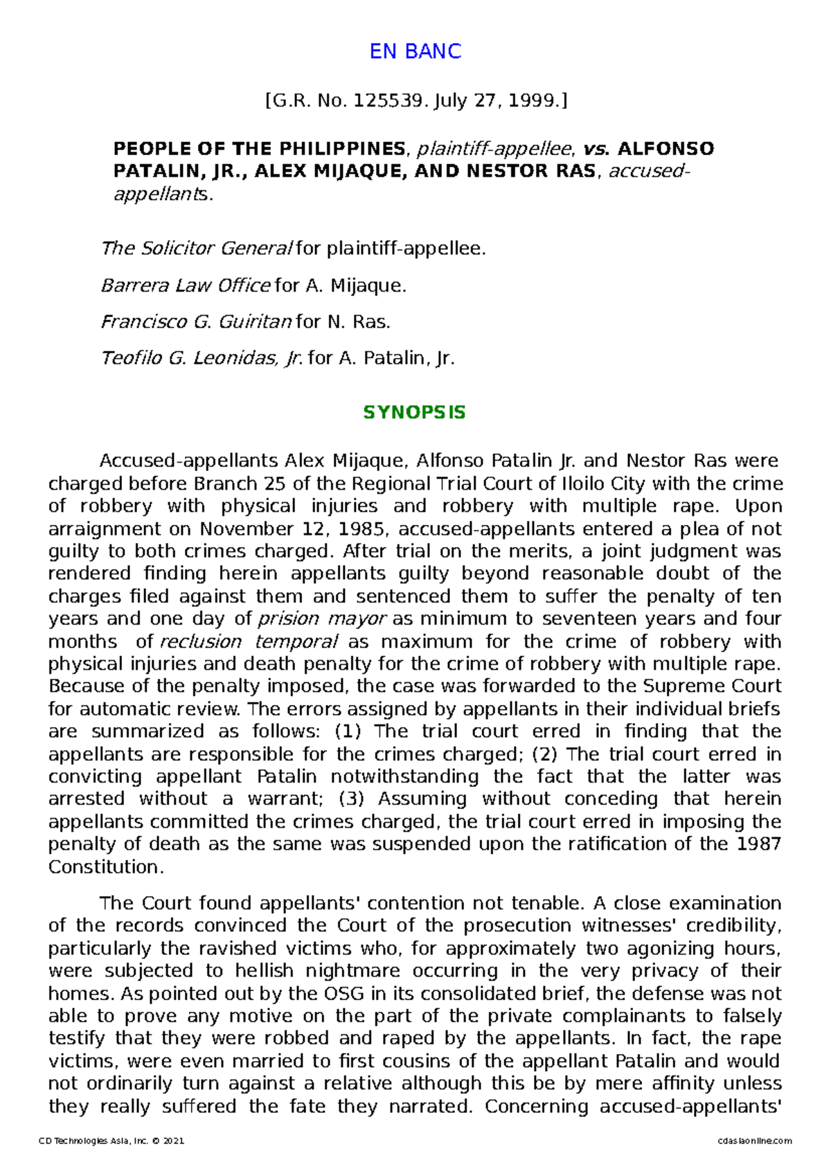 G.R. No. 125539 - persons and relation - EN BANC [G. No. 125539. July ...