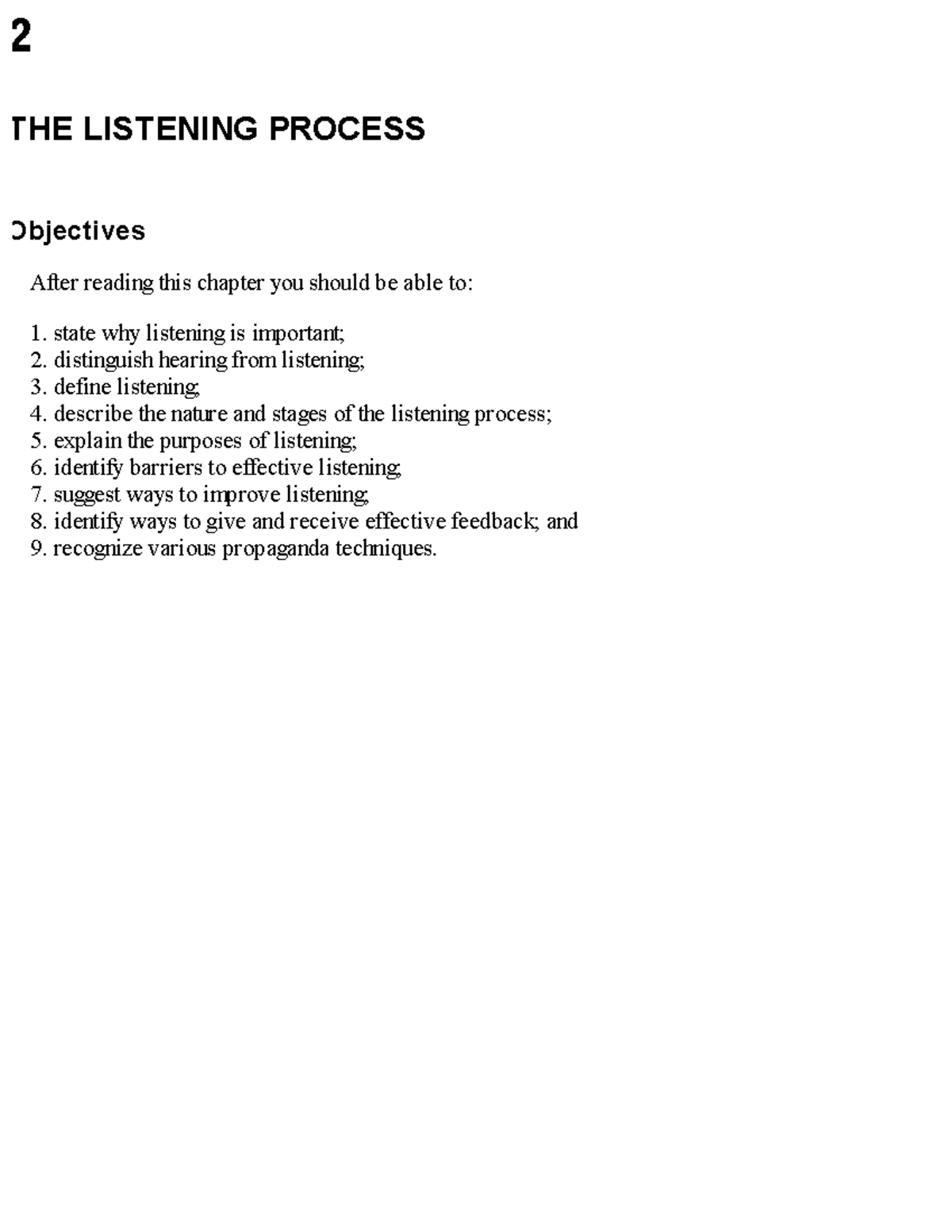 Listening - 2 THE LISTENING PROCESS Objectives After reading this ...