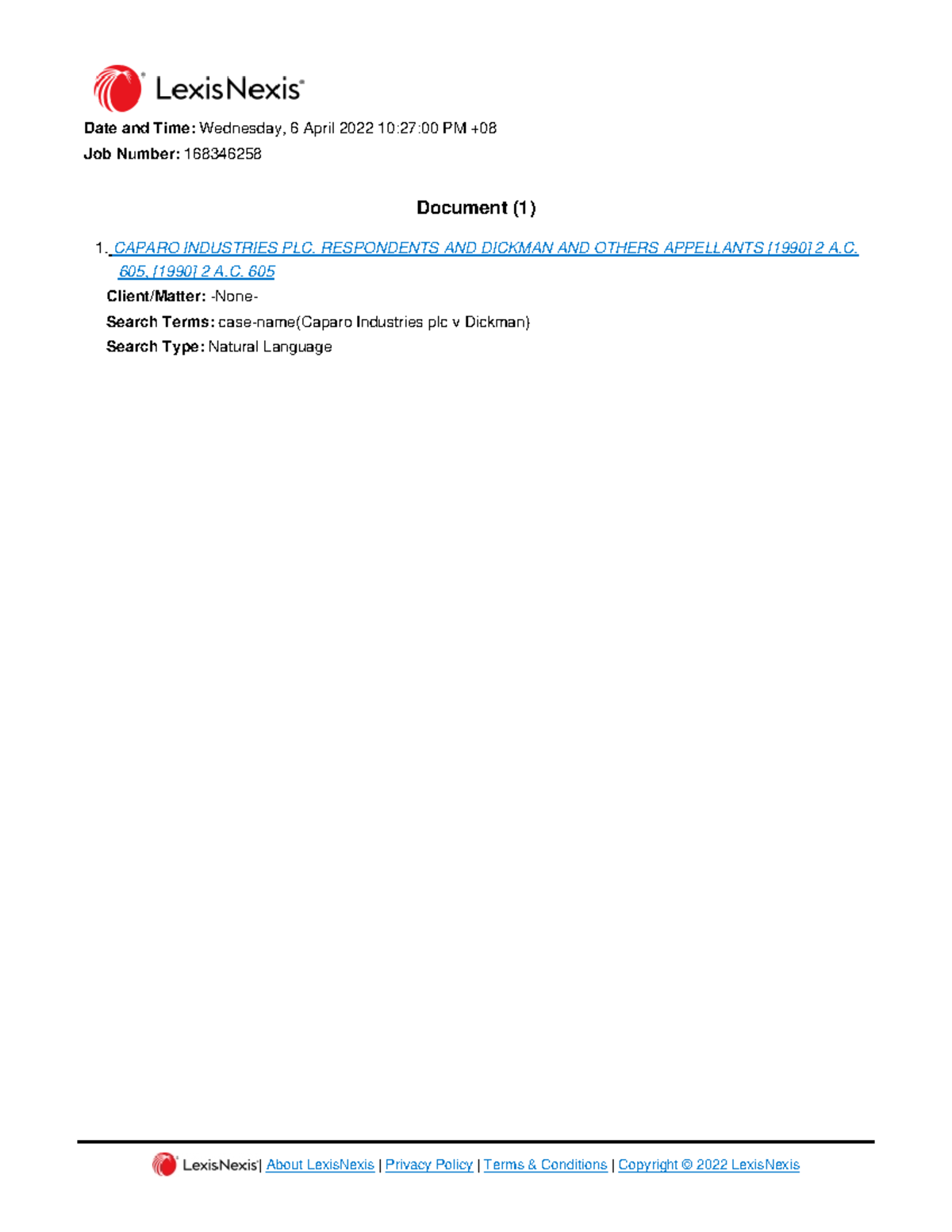 Caparo Industries PLC. Respondents AND Dickman AND OTHE - Tort II - Studocu