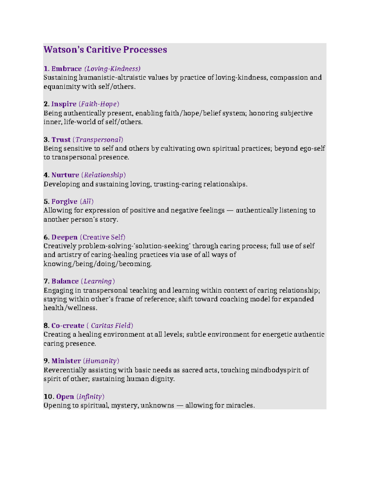 1. Watsons Carative Factors 2023 - Watson’s Caritive Processes Embrace ...