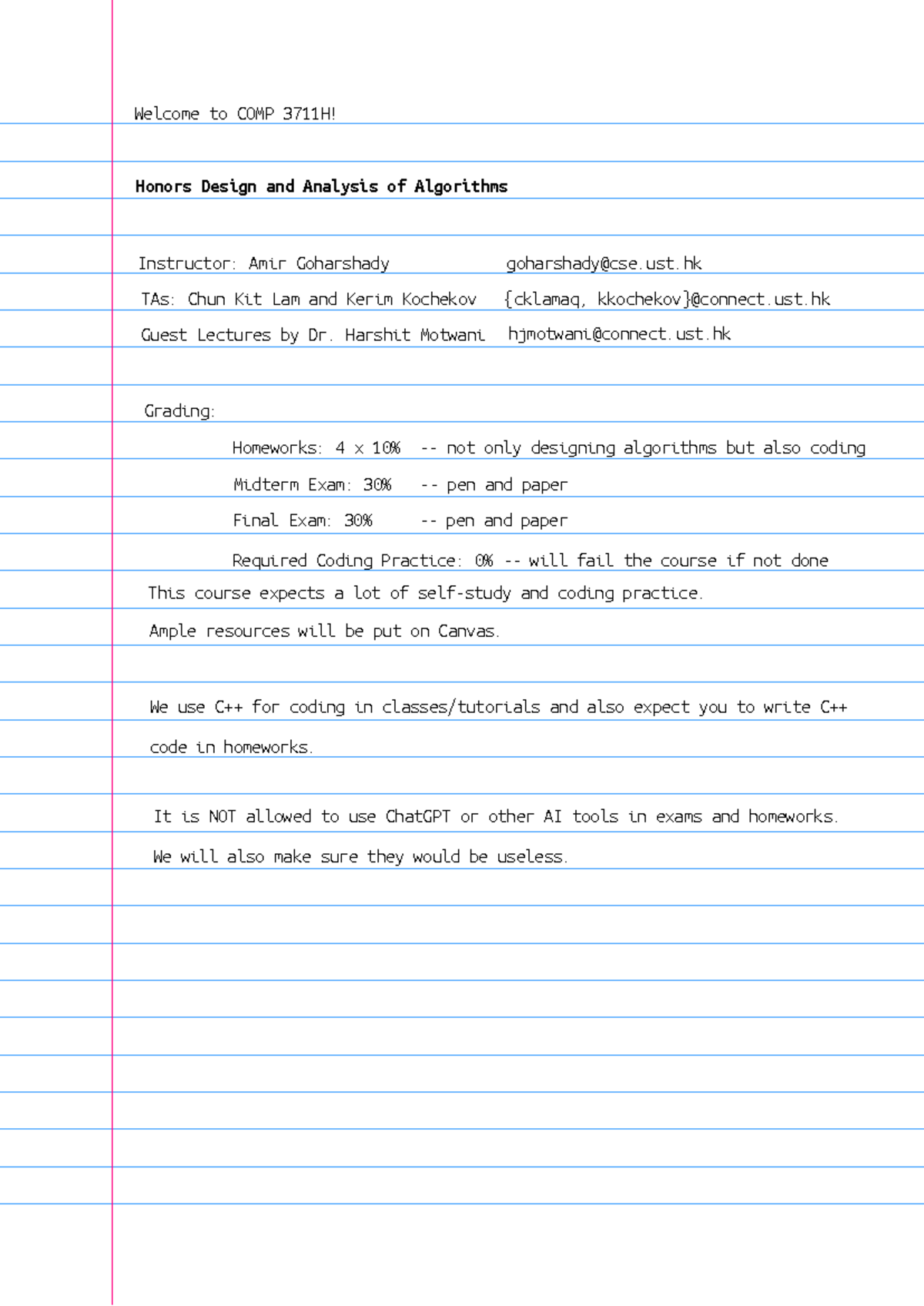 Lecture 1 - Runtime Analysis - Welcome to COMP 3711H! Honors Design and Analysis of Algorithms ...