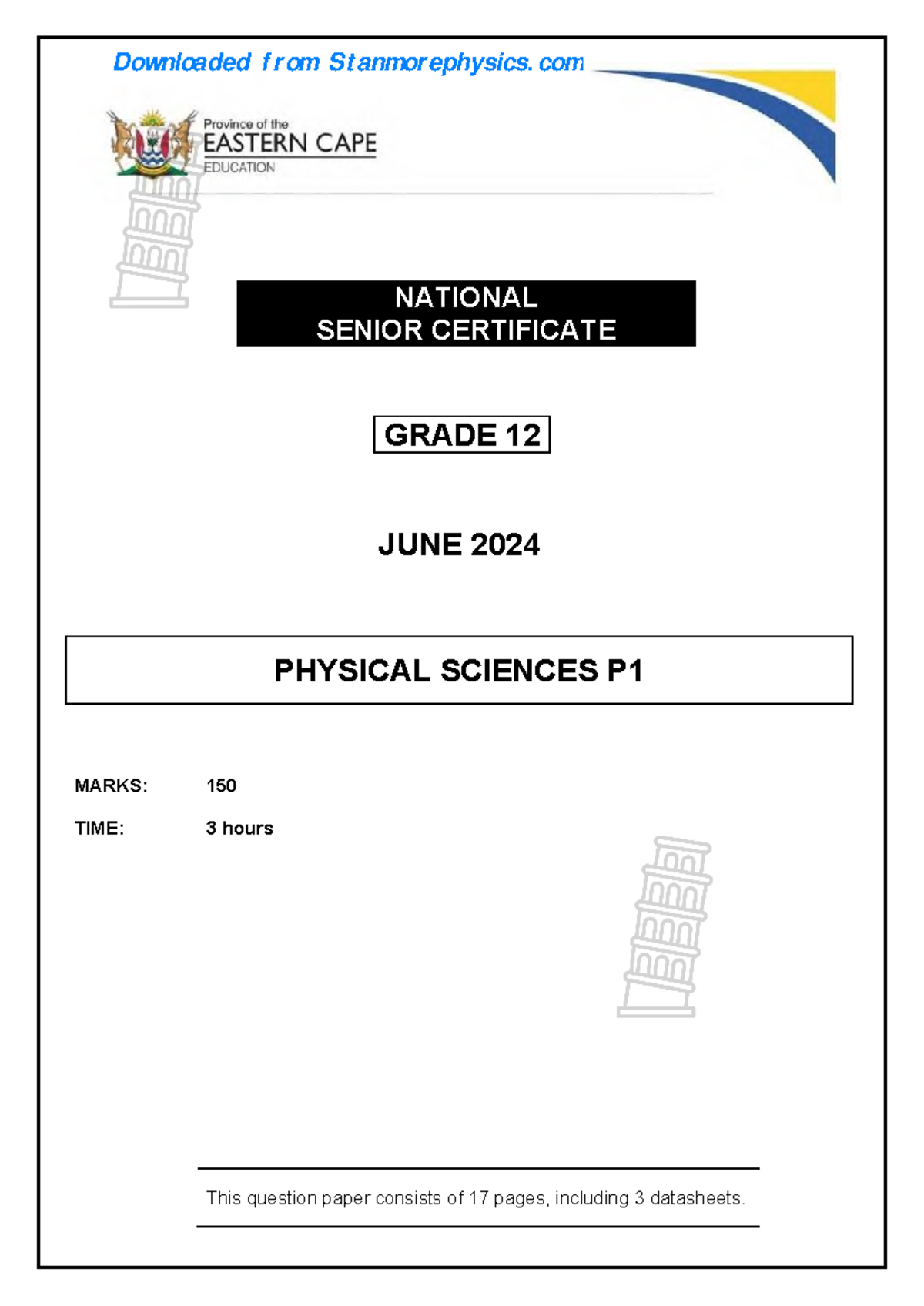 EC Physical Science Grade 12 June 2024 P1 and Memo - NATIONAL SENIOR ...