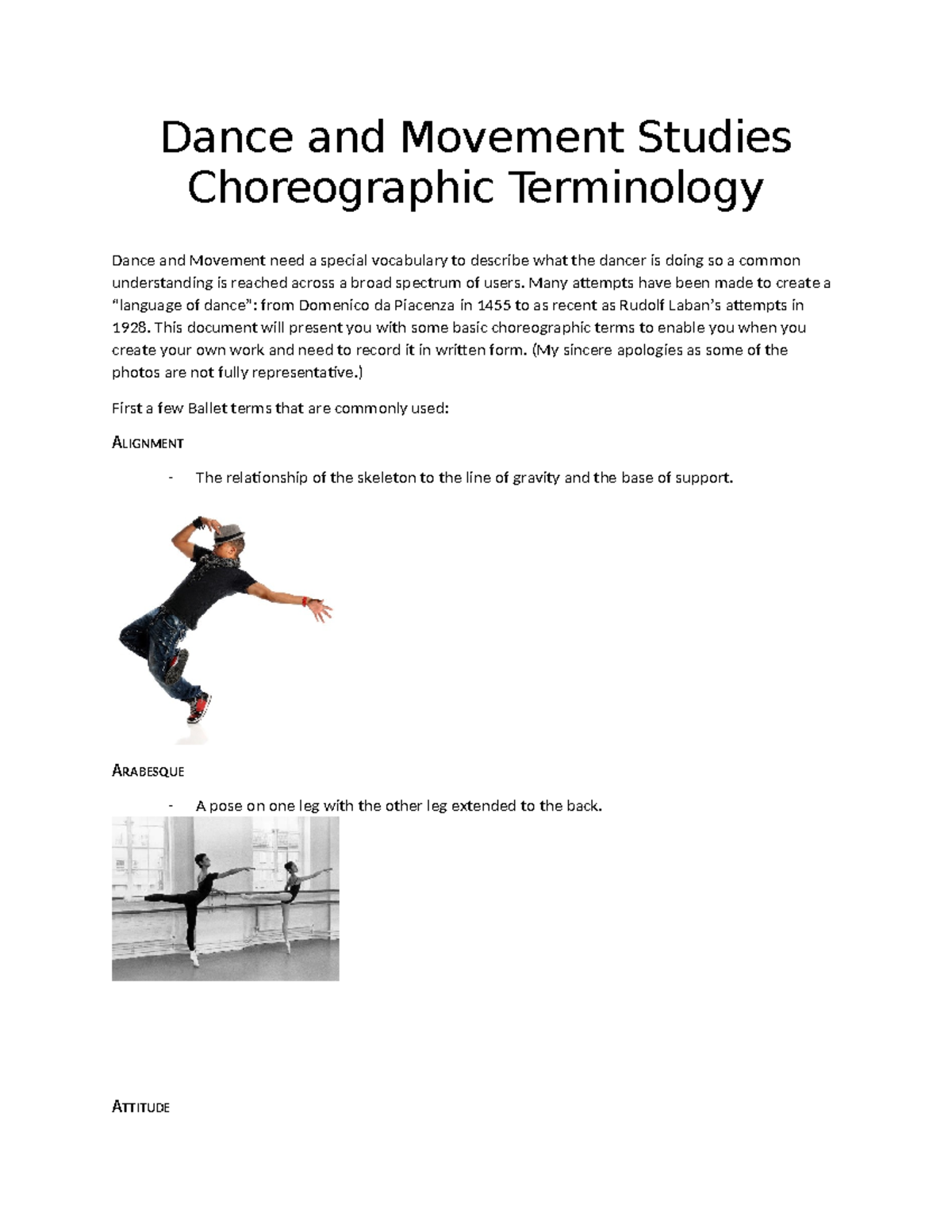 Choreographic Terminology - Dance and Movement Studies Choreographic ...
