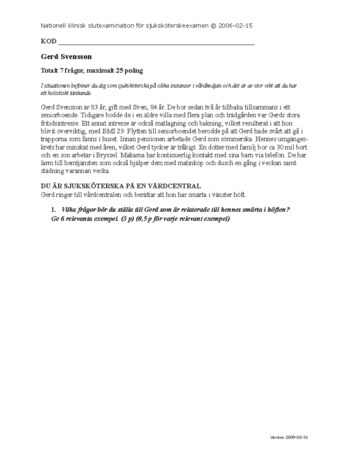 Patientfall till NKSE - TRÄNING INFÖR NKSE - KOD - Studocu