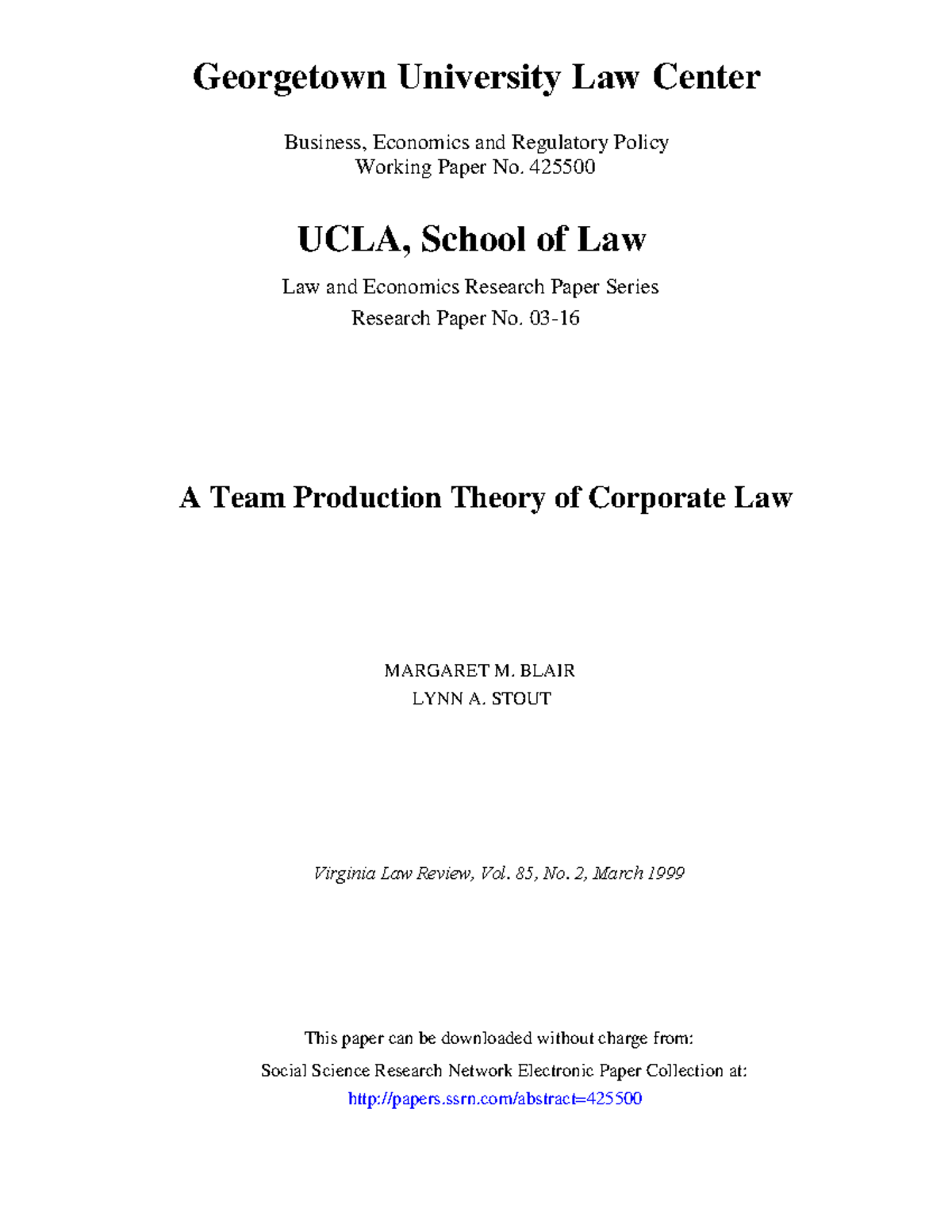 Team Production Theory In Corporate Law Social Science Research team-production-theory-in-corporate-law-social-science-research