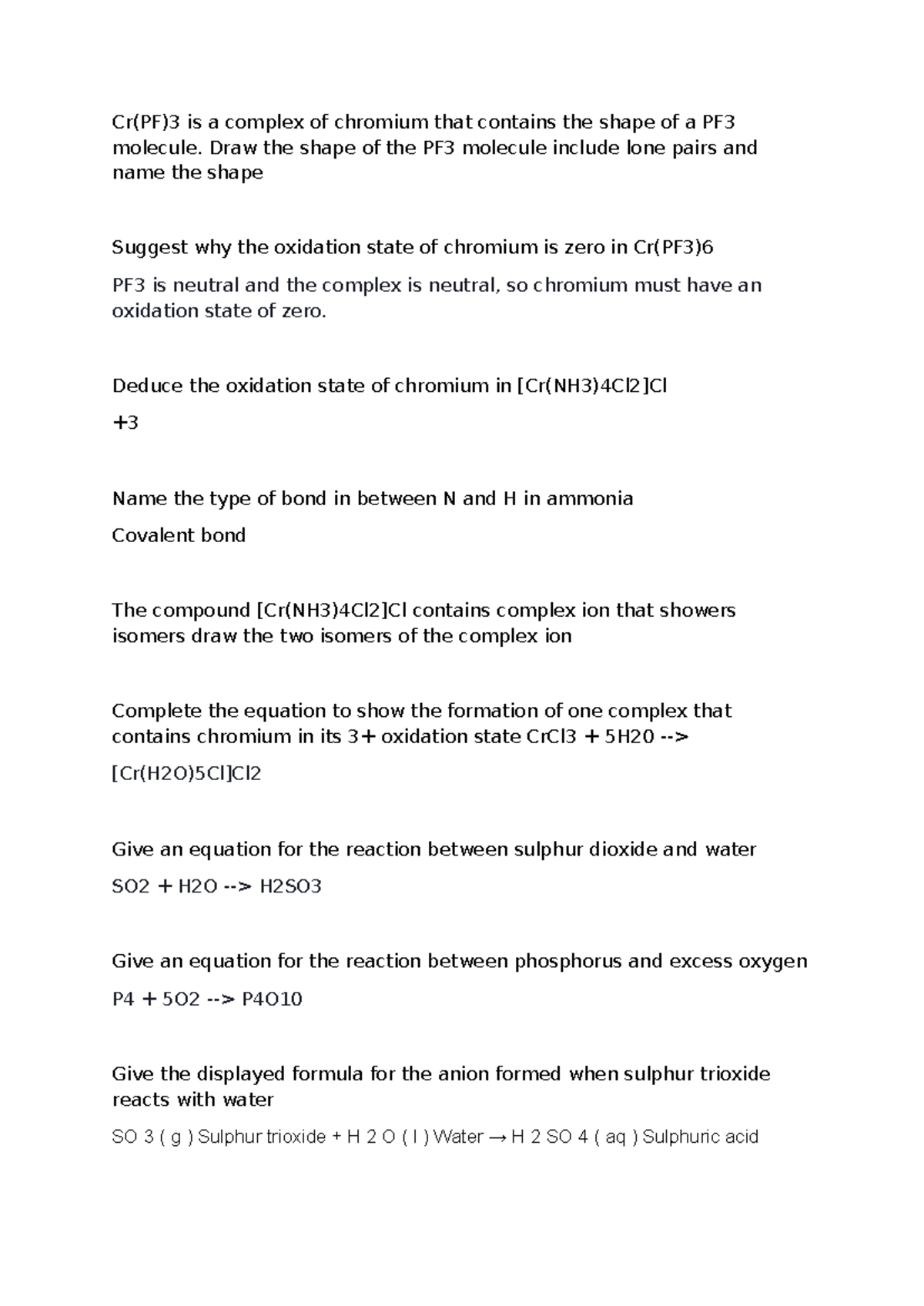 Cr(PF)3 is a complex of chromium that contains the shape of - Draw the ...