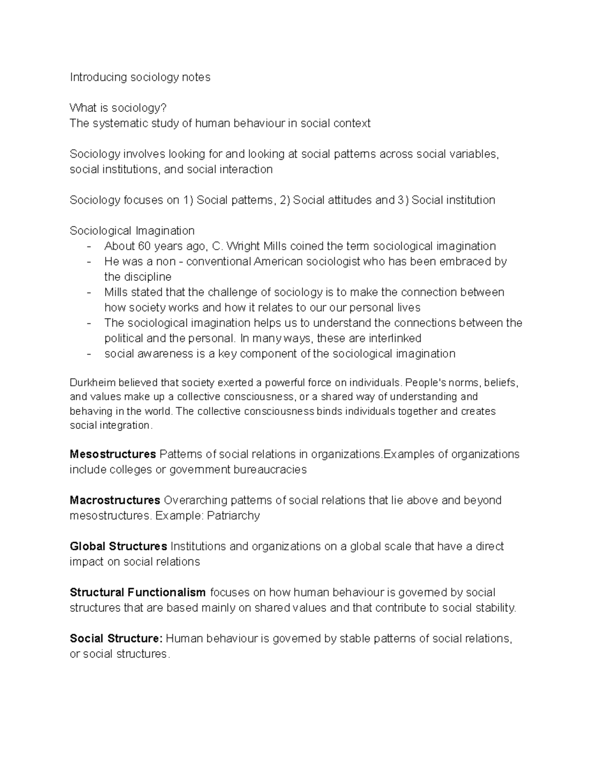 Introducing sociology notes - SOCIO1000 - Yorku - Studocu