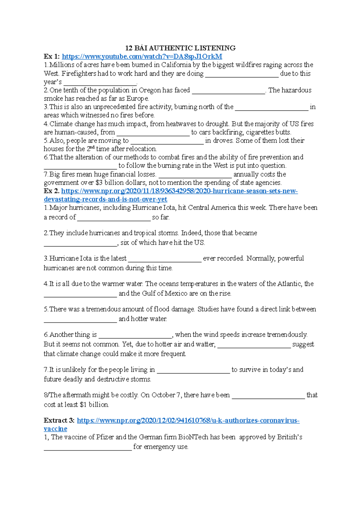 1643907081699 12 BI Authentic Listening - 12 BÀI AUTHENTIC LISTENING Ex ...