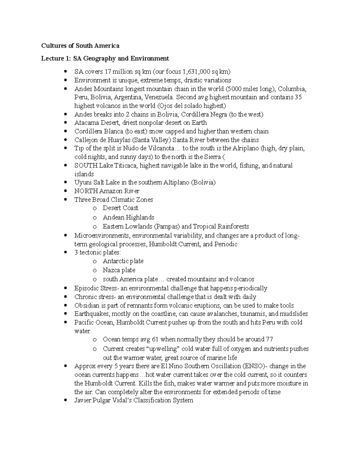 Cultures of Soth America Notes - Cultures of South America Lecture 1 ...