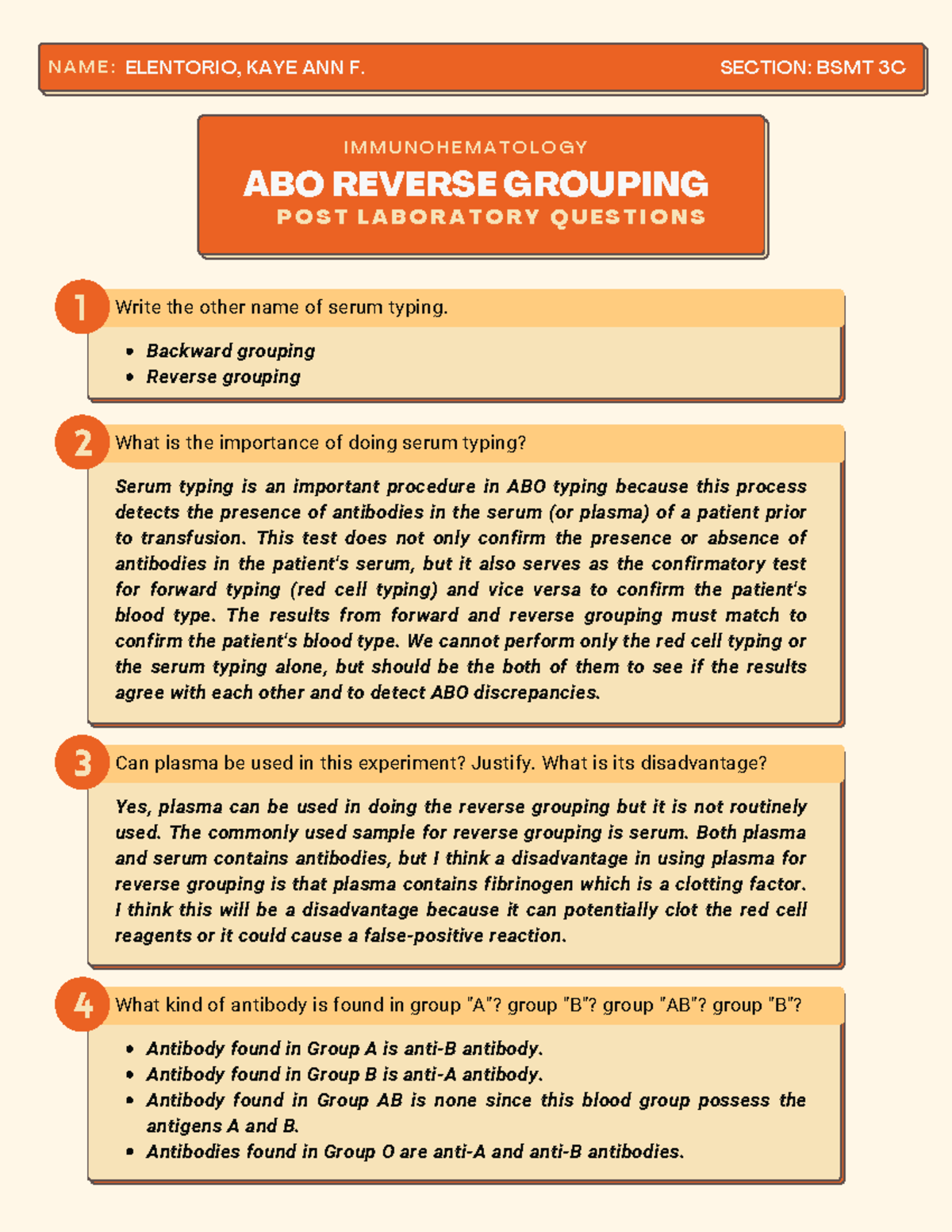 Activity 4 ABO Reverse Grouping POST LAB Questions - IMMUNOHEMATOLOGY ...