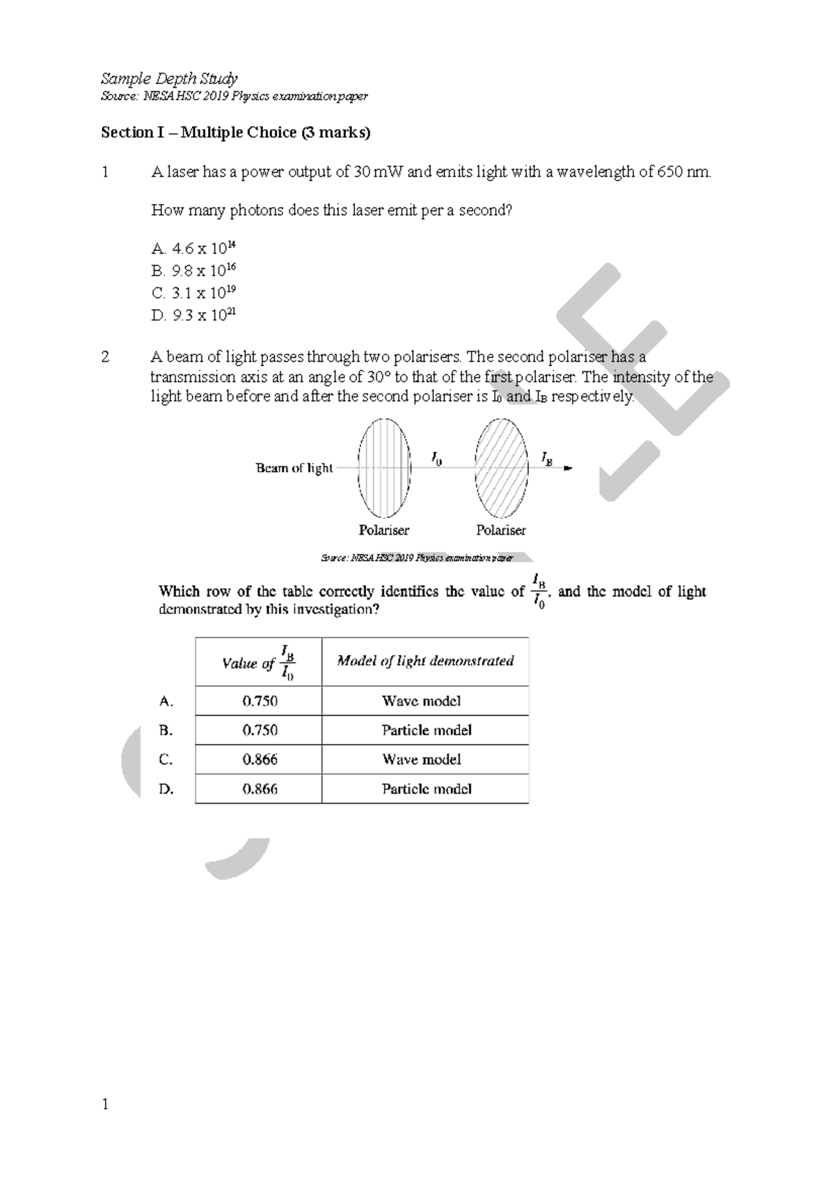 Year 12 Physics - Sample Depth Study - Sample Depth Study Source: NESA ...