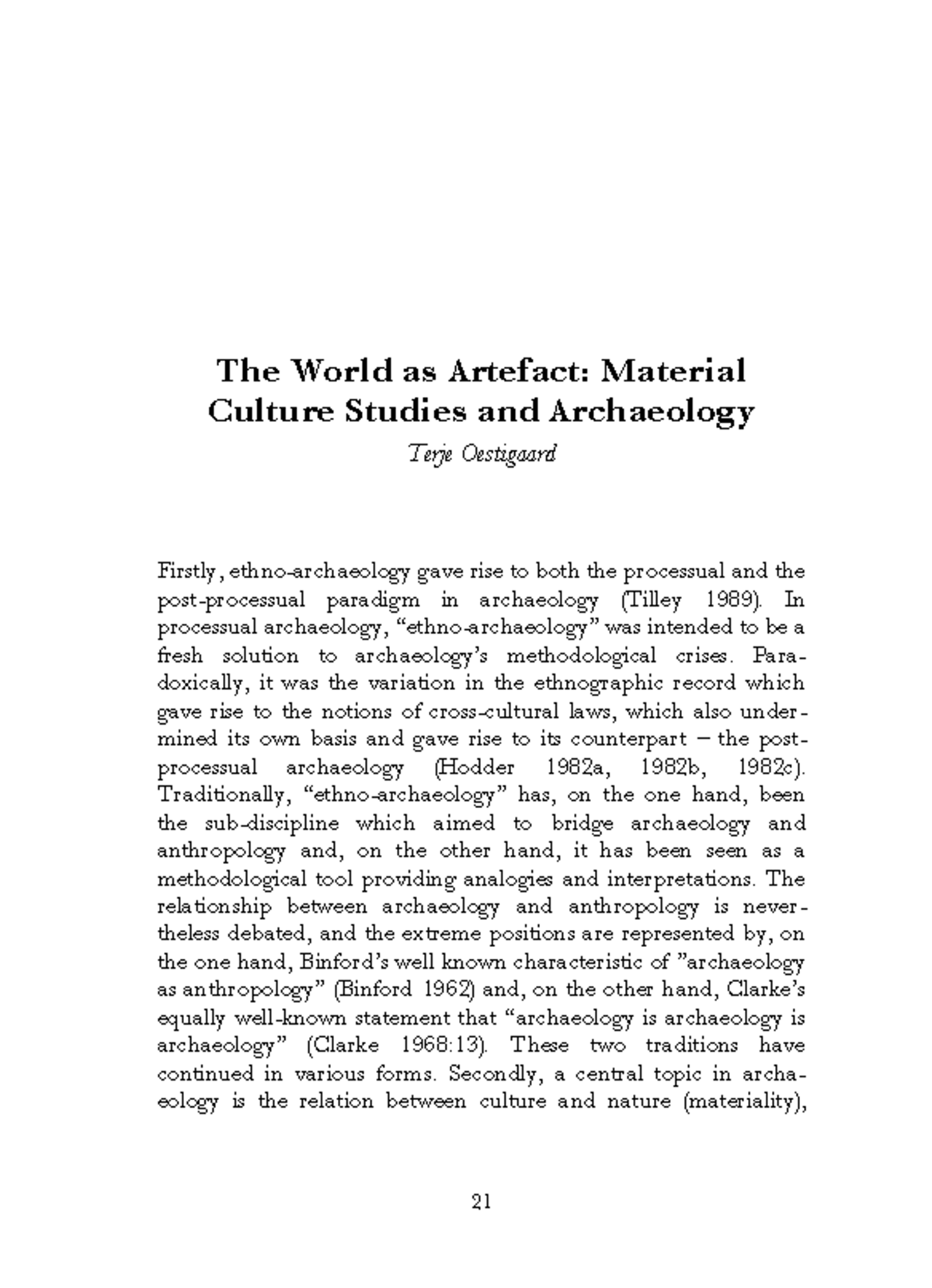World as Artefact - archaeology - The World as Artefact: Material ...