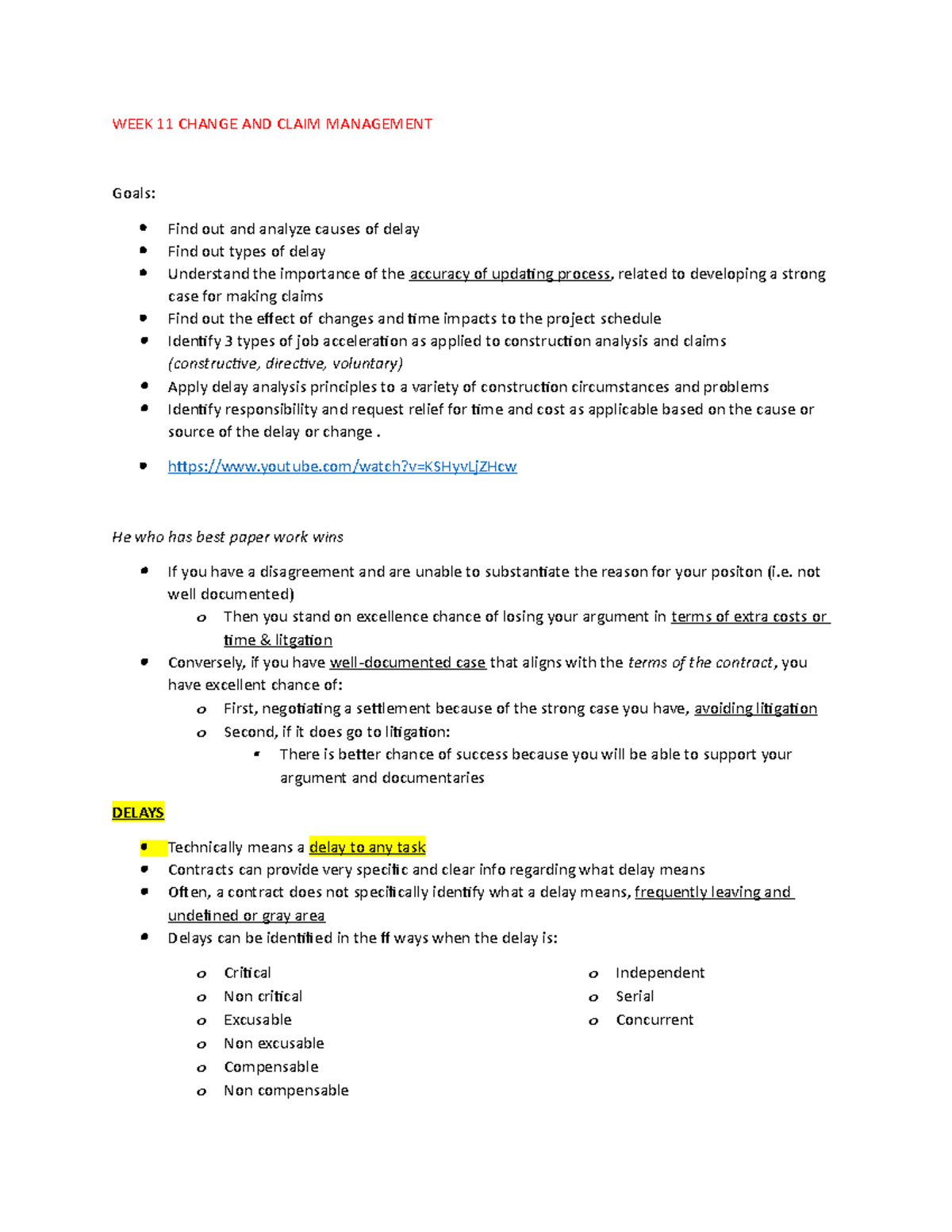 WEEK 11 Change AND Claim Management - WEEK 11 CHANGE AND CLAIM ...