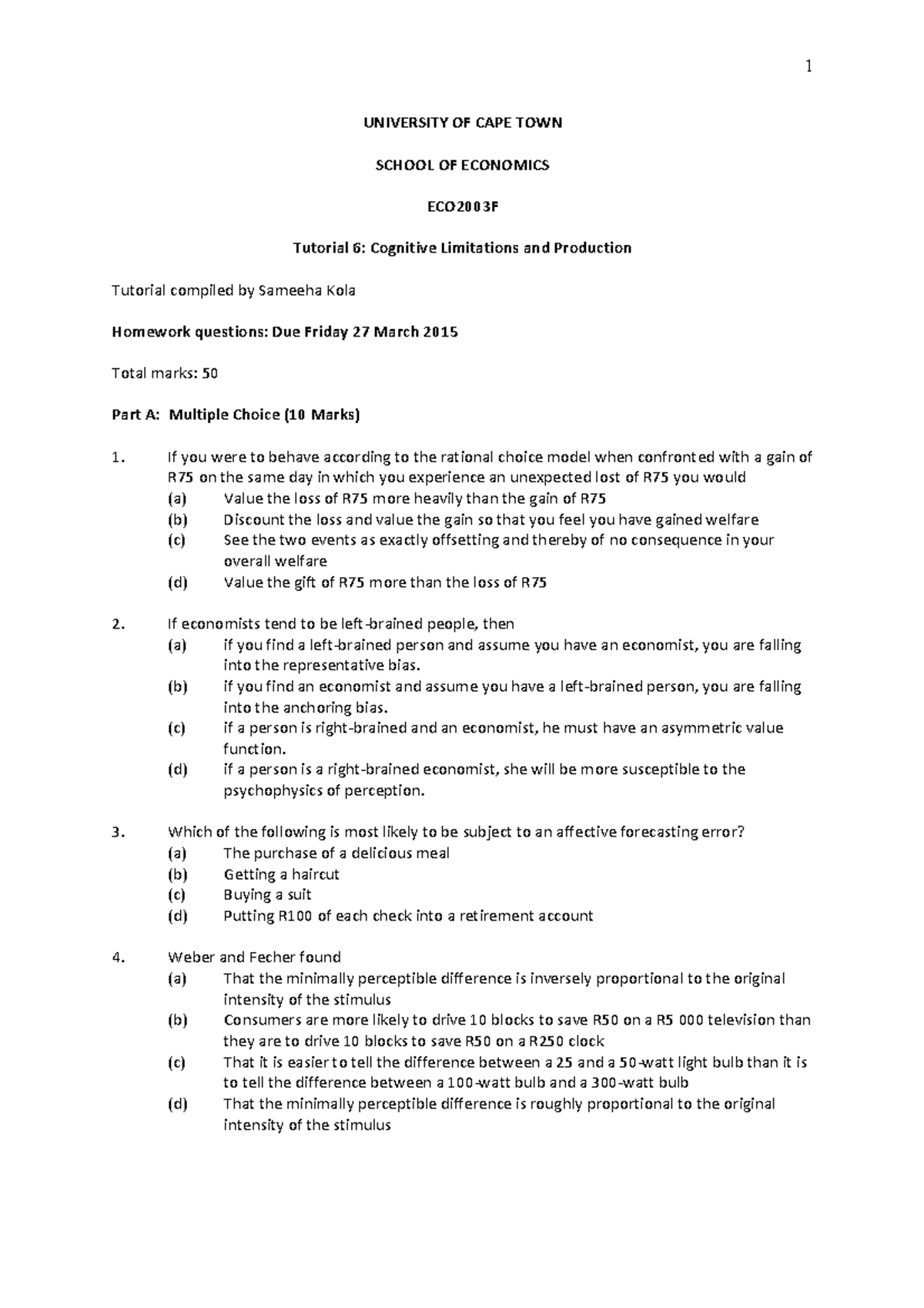 ECO2003 F+2015 +Tutorial+6+SK - UNIVERSITY OF CAPE TOWN SCHOOL OF ...