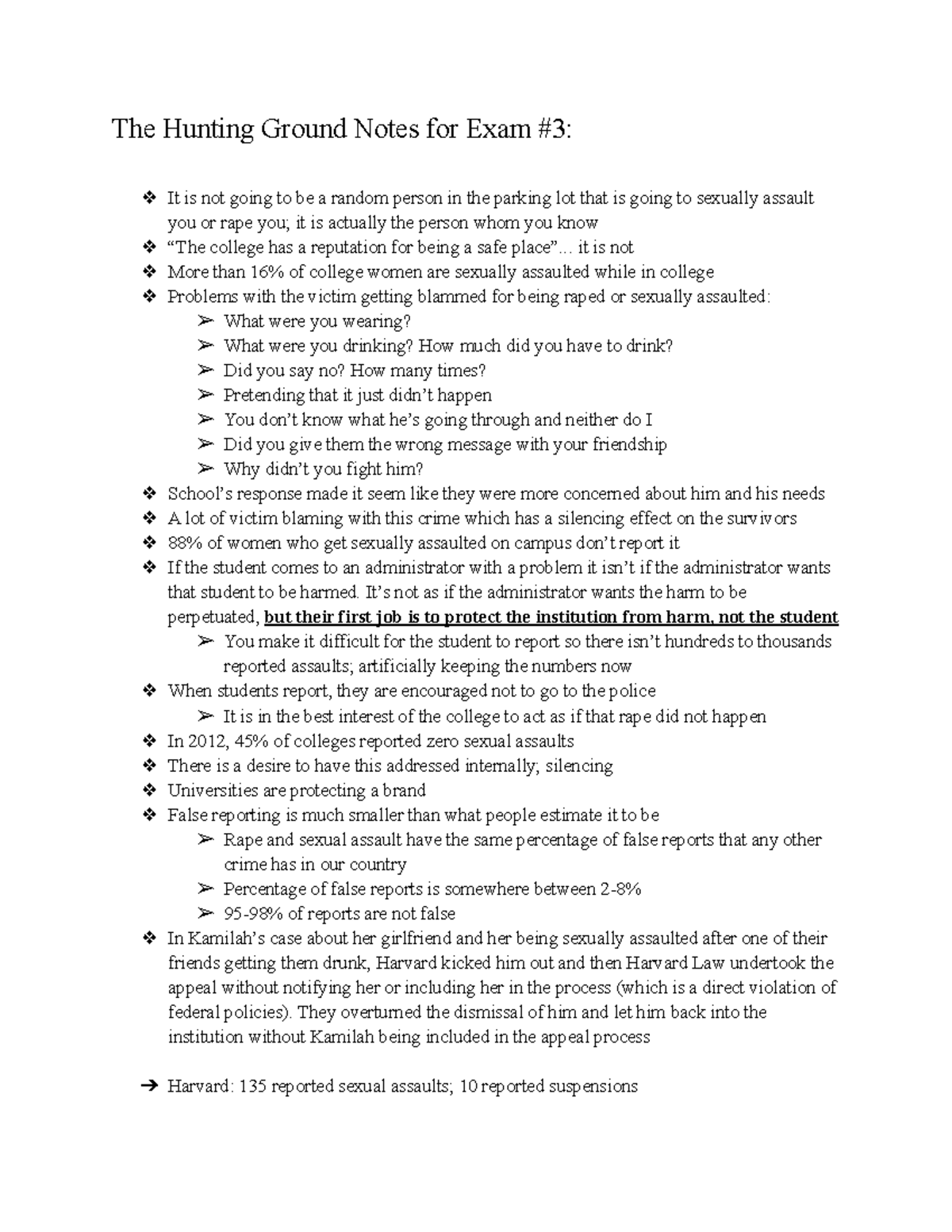 The Hunting Ground Notes for Exam #3 - .. it is not More than 16% of ...