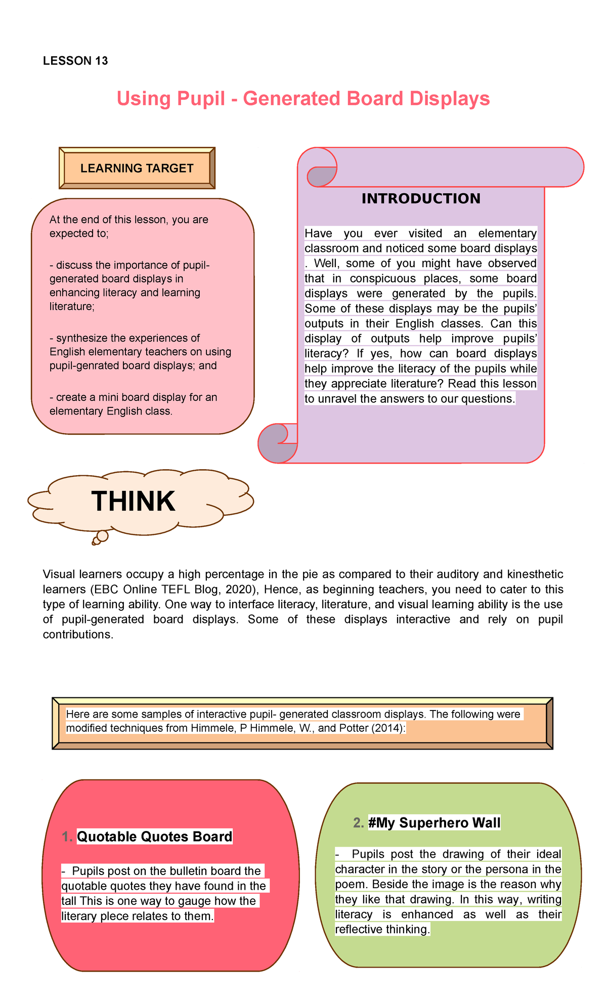 Lesson 13123344444 - LESSON 1 3 Using Pupil - Generated Board Displays ...