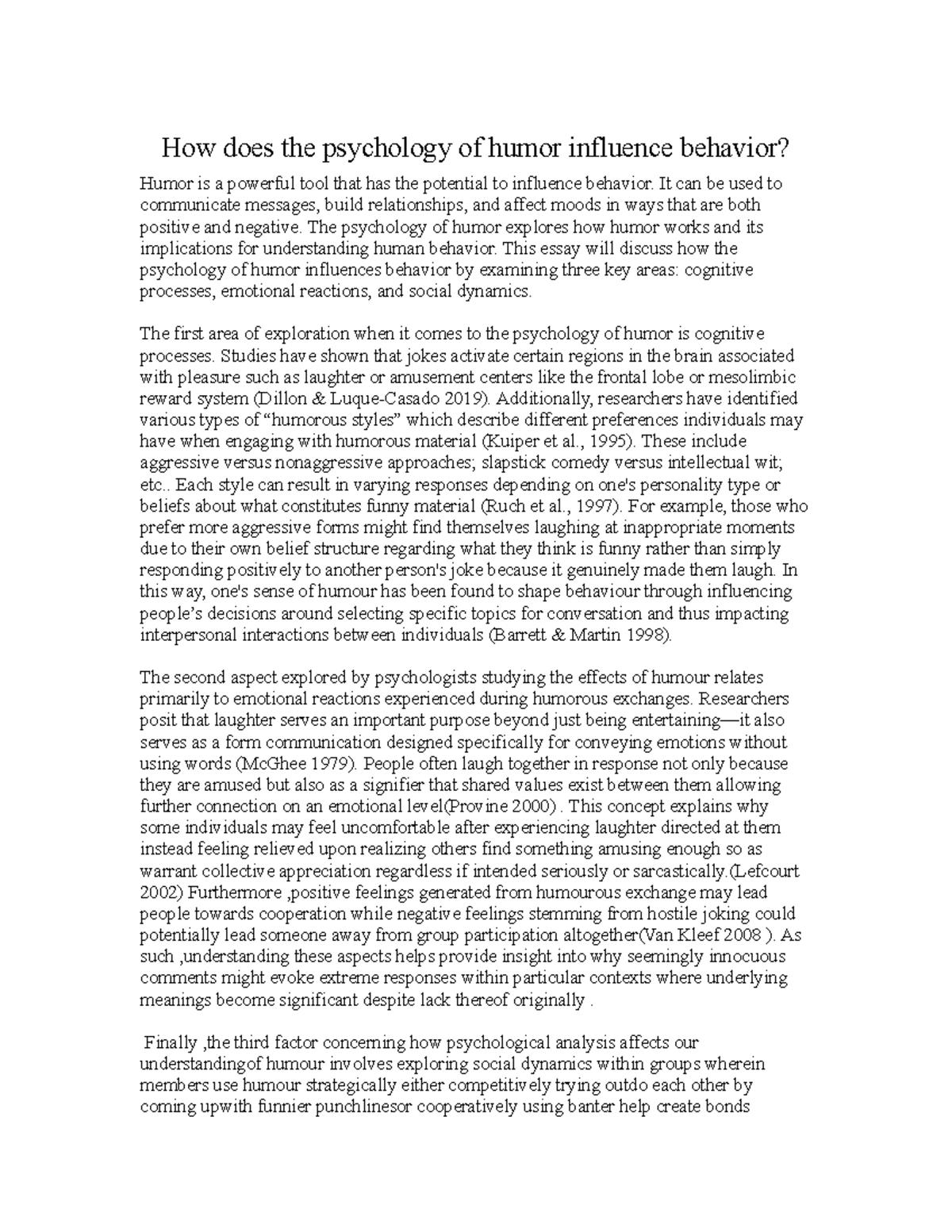 intro to psychology - How does the psychology of humor influence ...