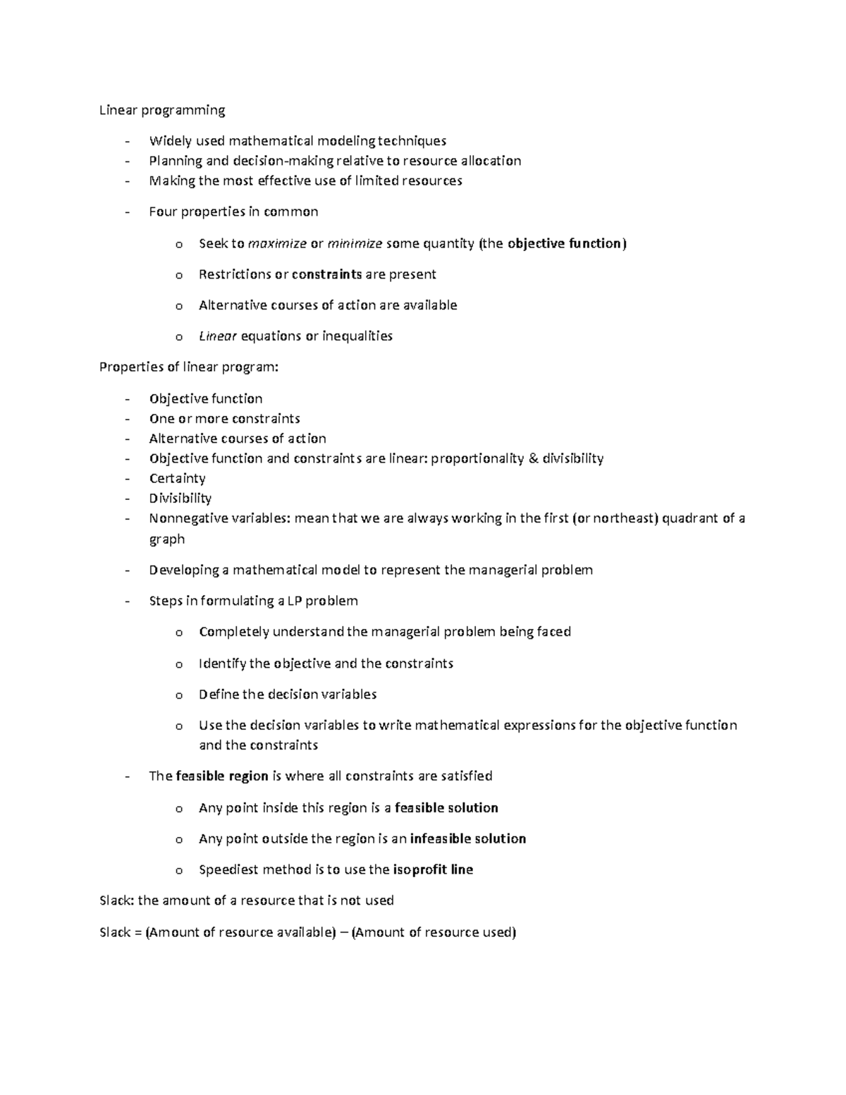 ISOM 201 Chapter 6 - Linear programming Widely used mathematical ...