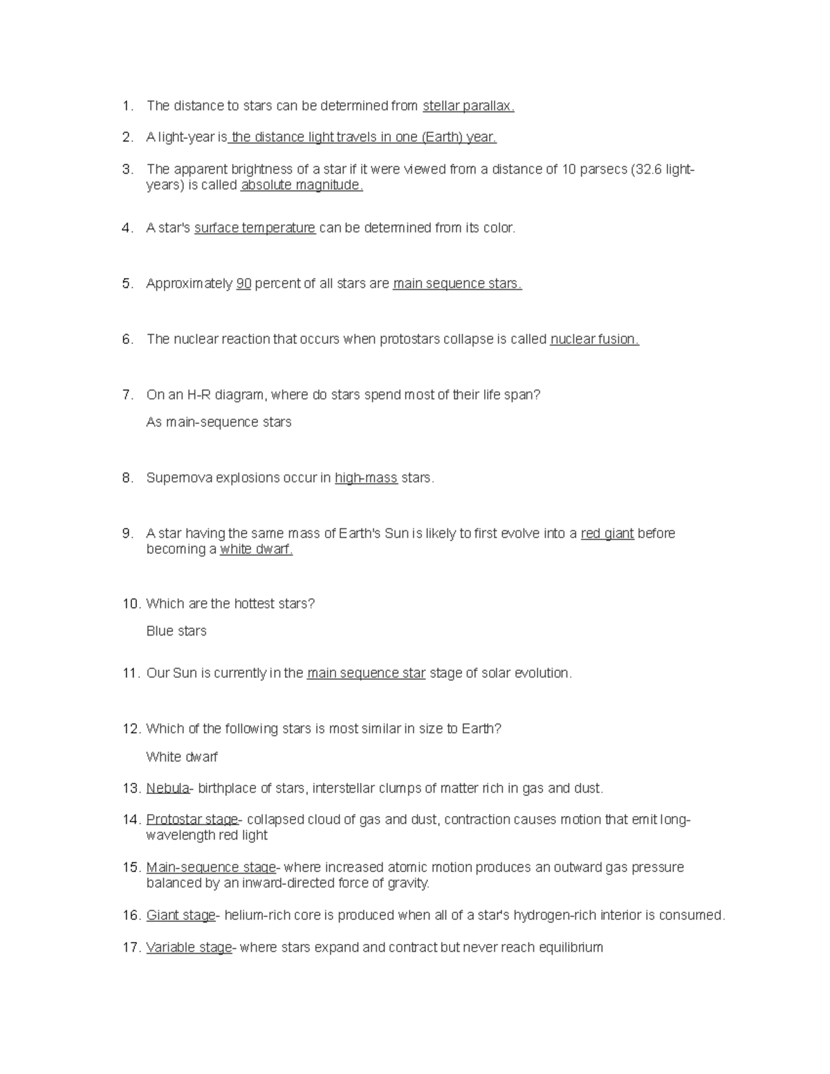 Geology Unit 16- Beyond our Solar System - The distance to stars can be ...