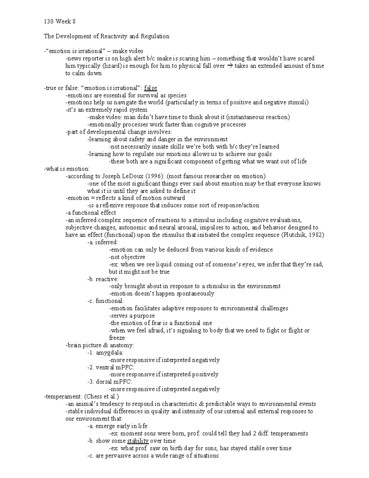 130Week8 - week 8 notes - 130 Week 8 The Development of Reactivity and ...