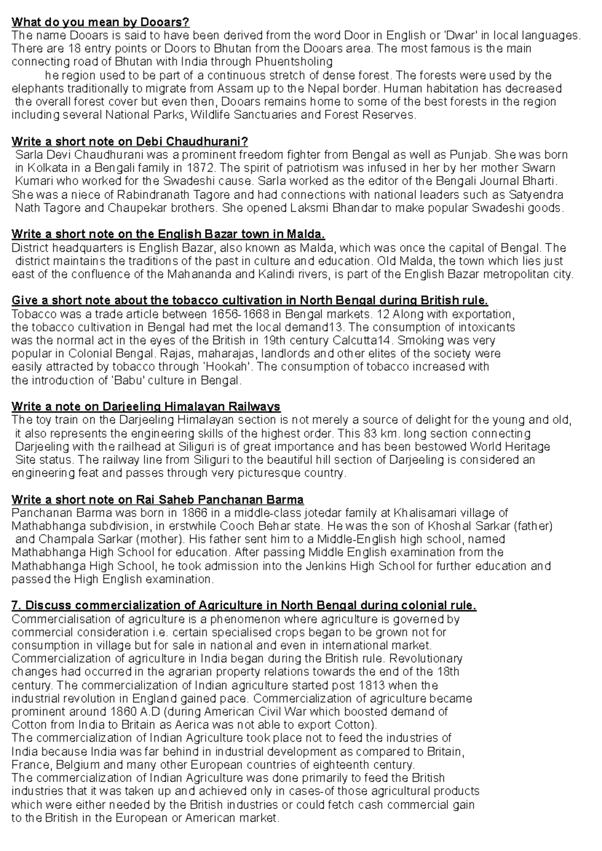 History 2021 part a - SDFDF - What do you mean by Dooars? The name ...