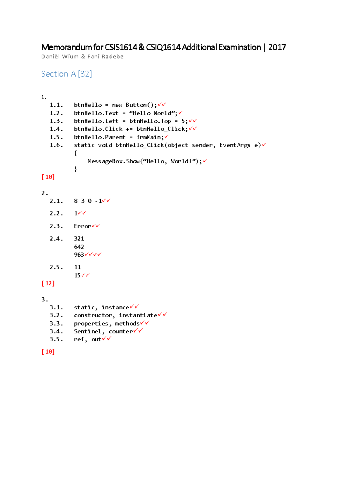 CSIS1614 2017 Exam2 Memo - Memorandum for CSIS1614 & CSIQ1614 Additional Examination | 2017 ...