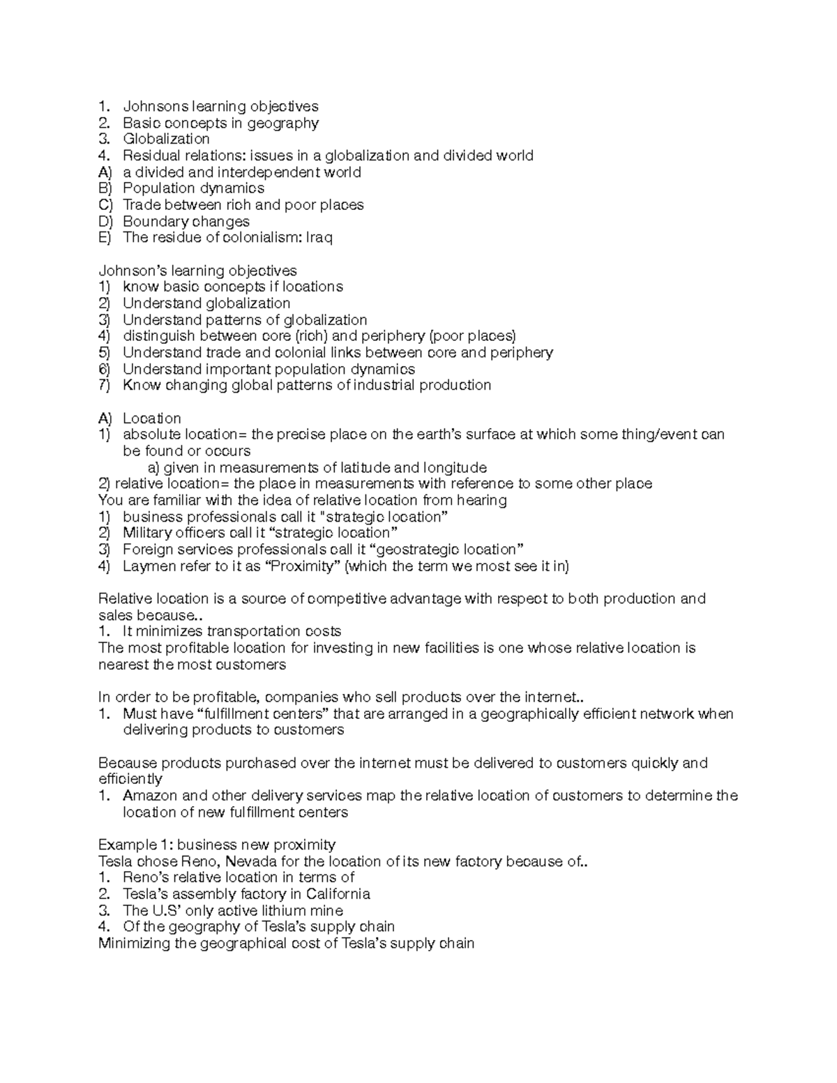 Geo notes #2 - For test #2 - Johnsons learning objectives Basic ...