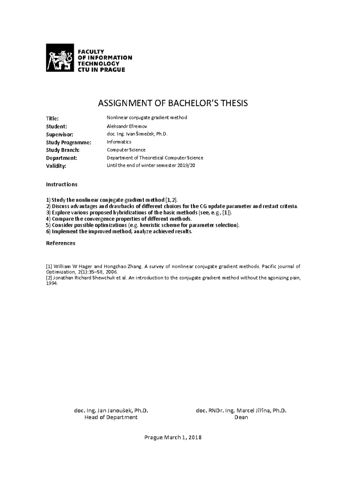 Nonlinear Conjugate Gradient Method - doc. Ing. Jan Janouöek, Ph. Head ... Nonlinear Conjugate Gradient Method - doc. Ing. Jan Janouöek, Ph. Head ...