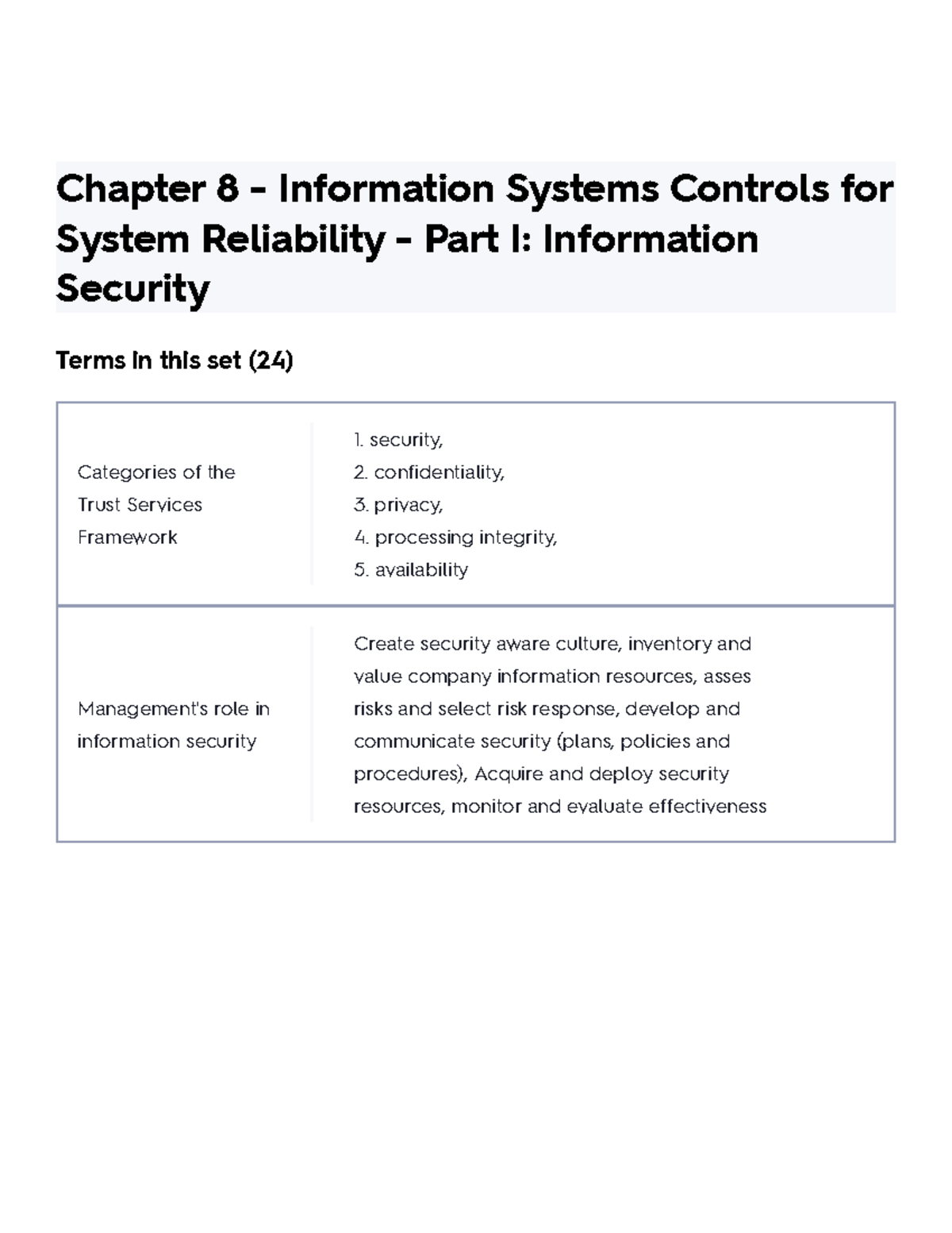 Chapter 8 Information Systems Controls For System Reliability Part I Information Security