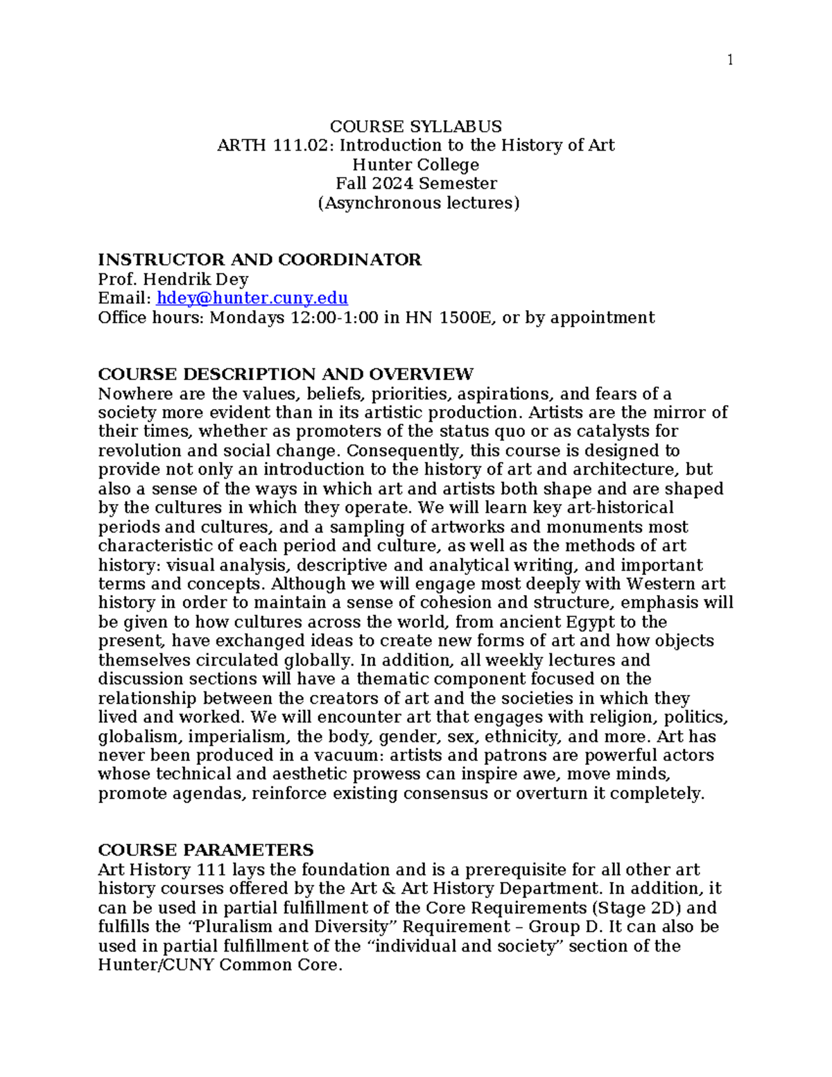 Intro Art History Syllabus Fall 2024 Remote - COURSE SYLLABUS ARTH 111 ...