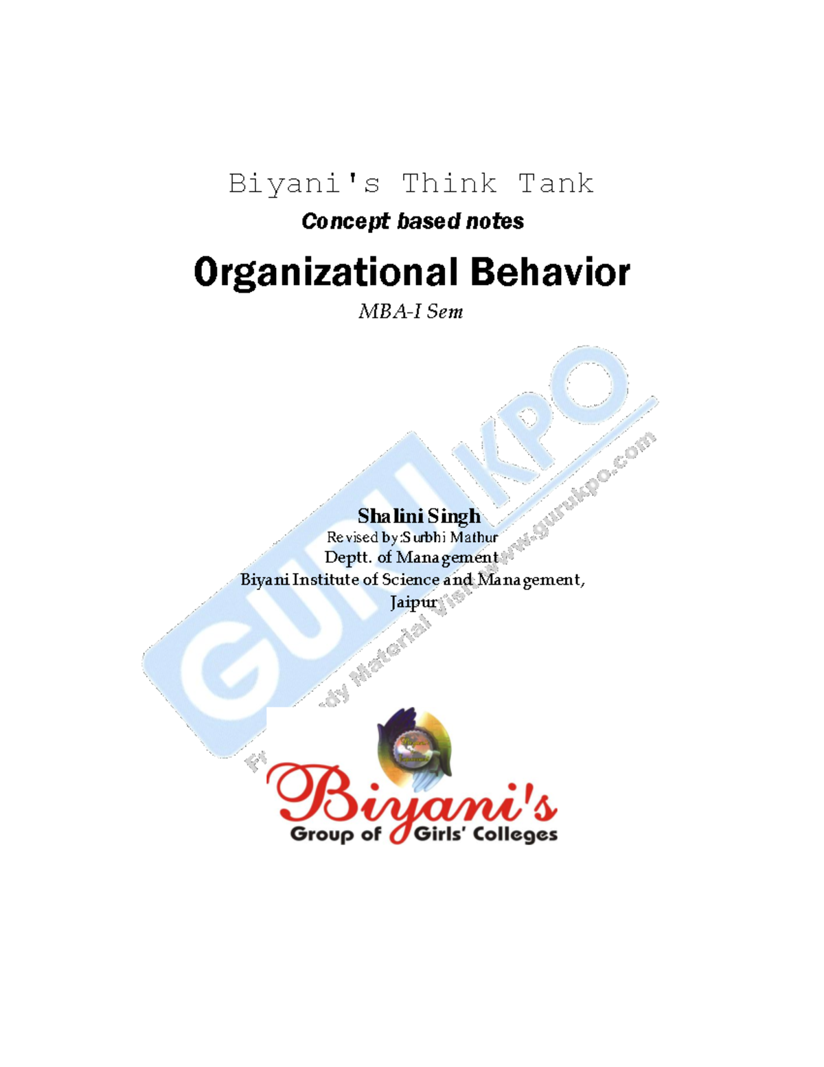 Org. Behaviour - Biyani's Think Tank Concept based notes Organizational ...