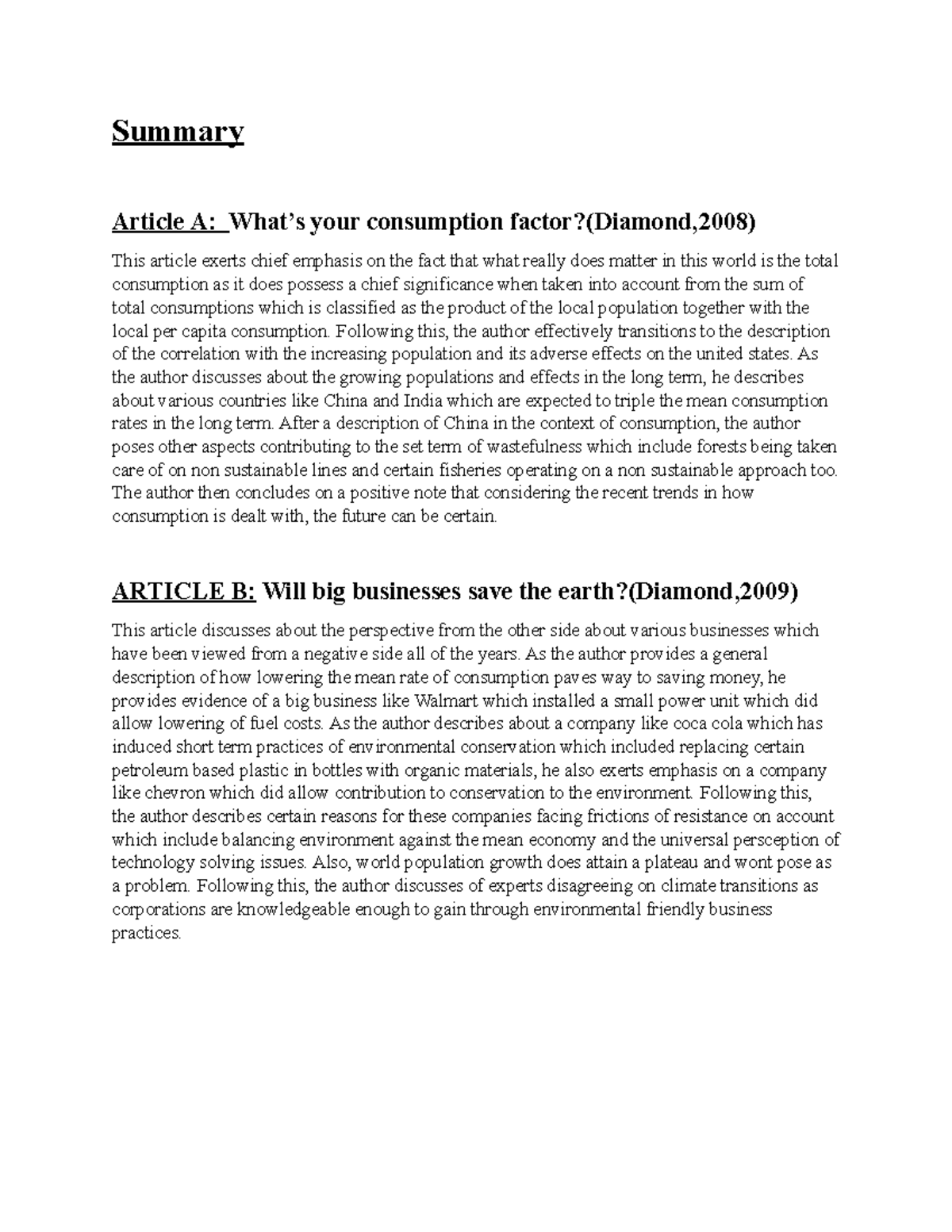 Pre-discussion Handout-1 - Summary Article A: What’s your consumption ...