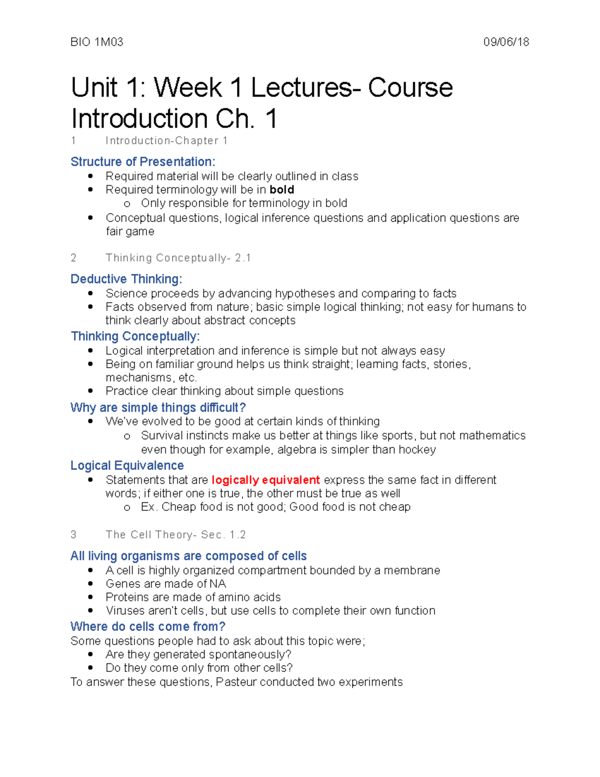 Chapters 1-4 - Chapter 1-4 notes evolutionary biology - Unit 1: Week 1 ...