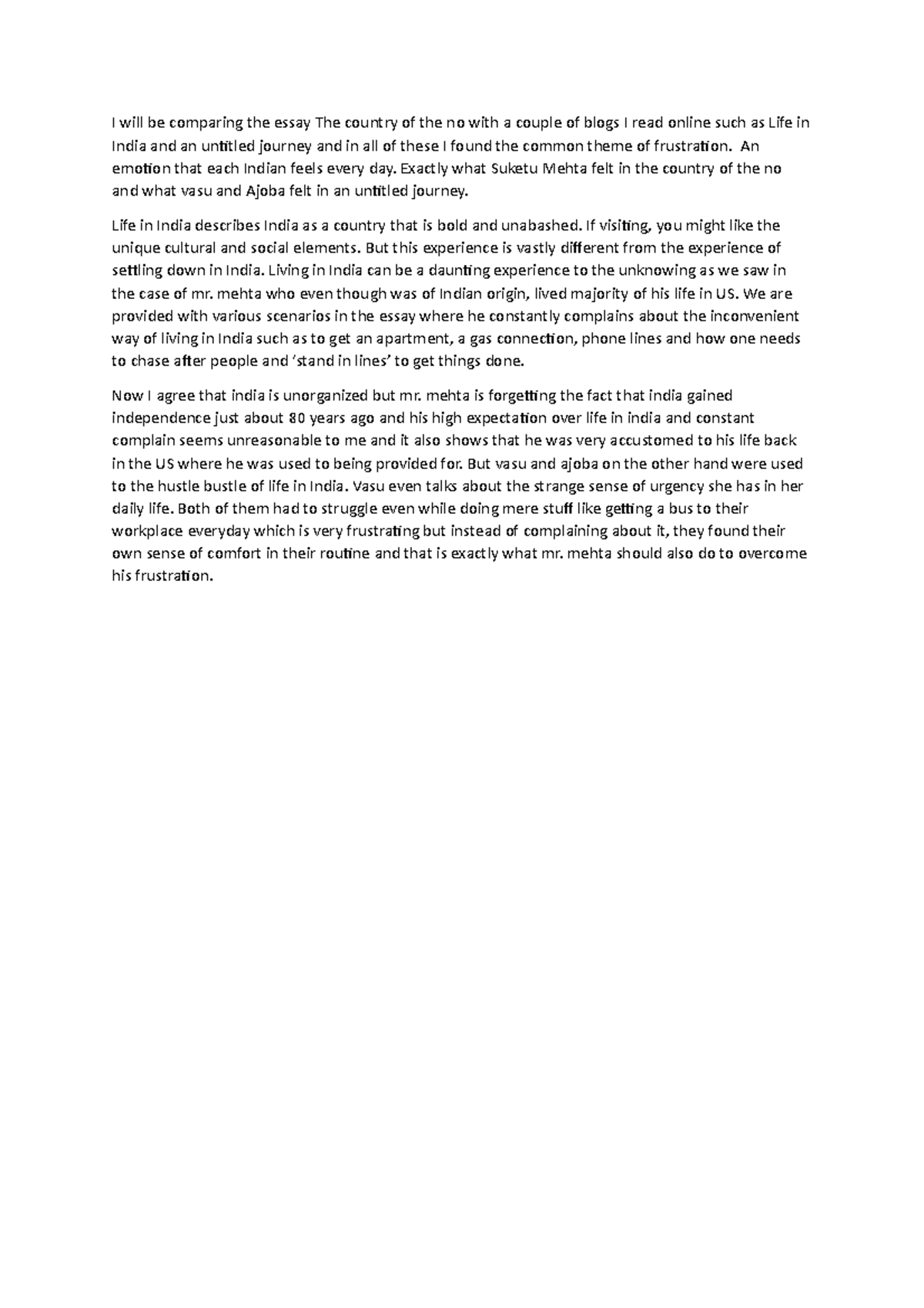 CIA3 - Add eng CIA3 - I will be comparing the essay The country of the ...